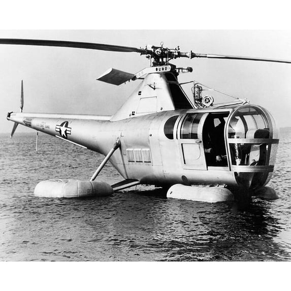 Sikorsky H-5 Dragonfly Helicopter with Floats - 12x18 Inch Laminated ...