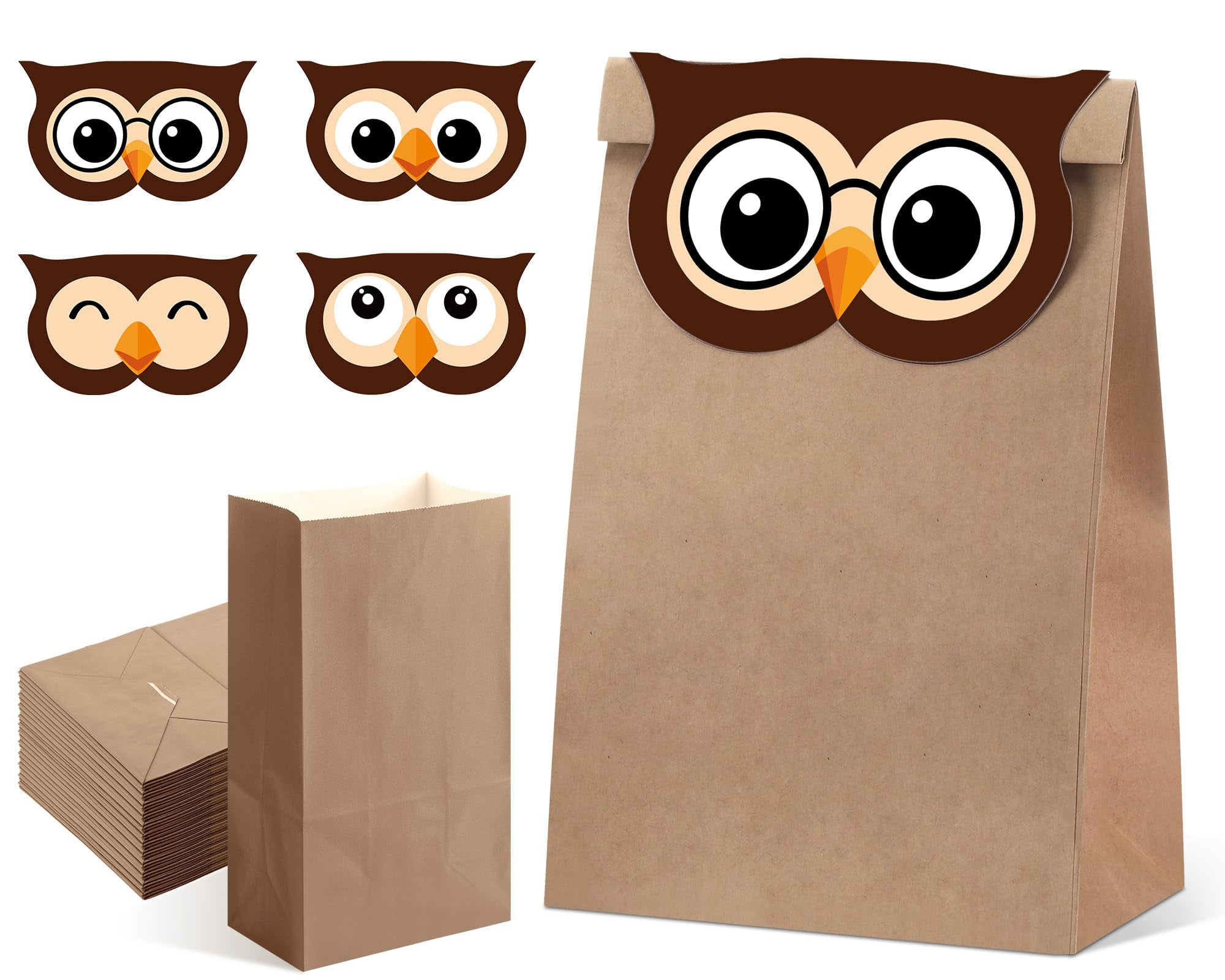 SilTriangle 24 Sets Owl Party Gift AIS1 Bags Kraft Paper Treat Goodie Bags with Owl Toppers for ...