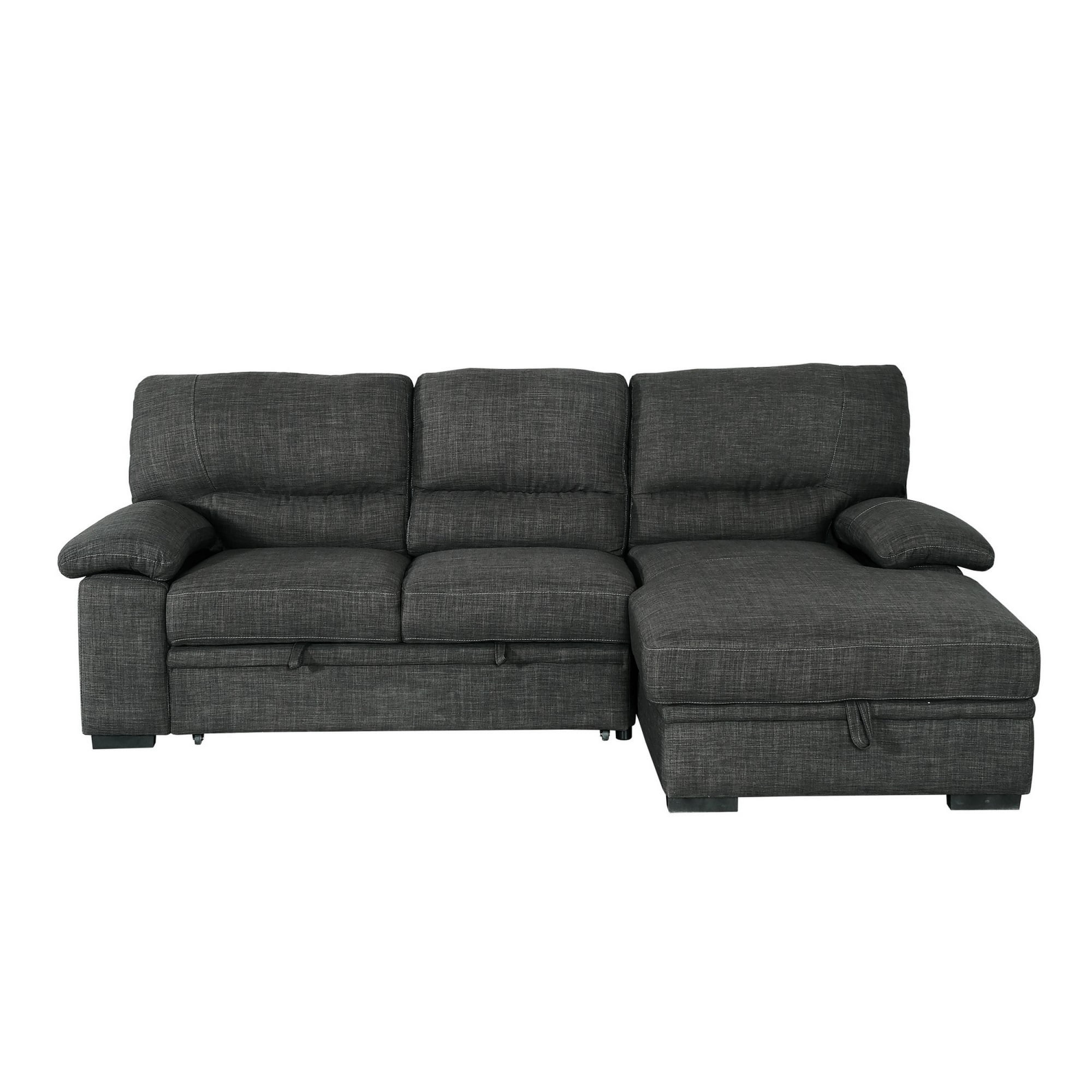 Silas 93 Inch Wood Sleeper Sectional Sofa with Storage, Modern Black ...