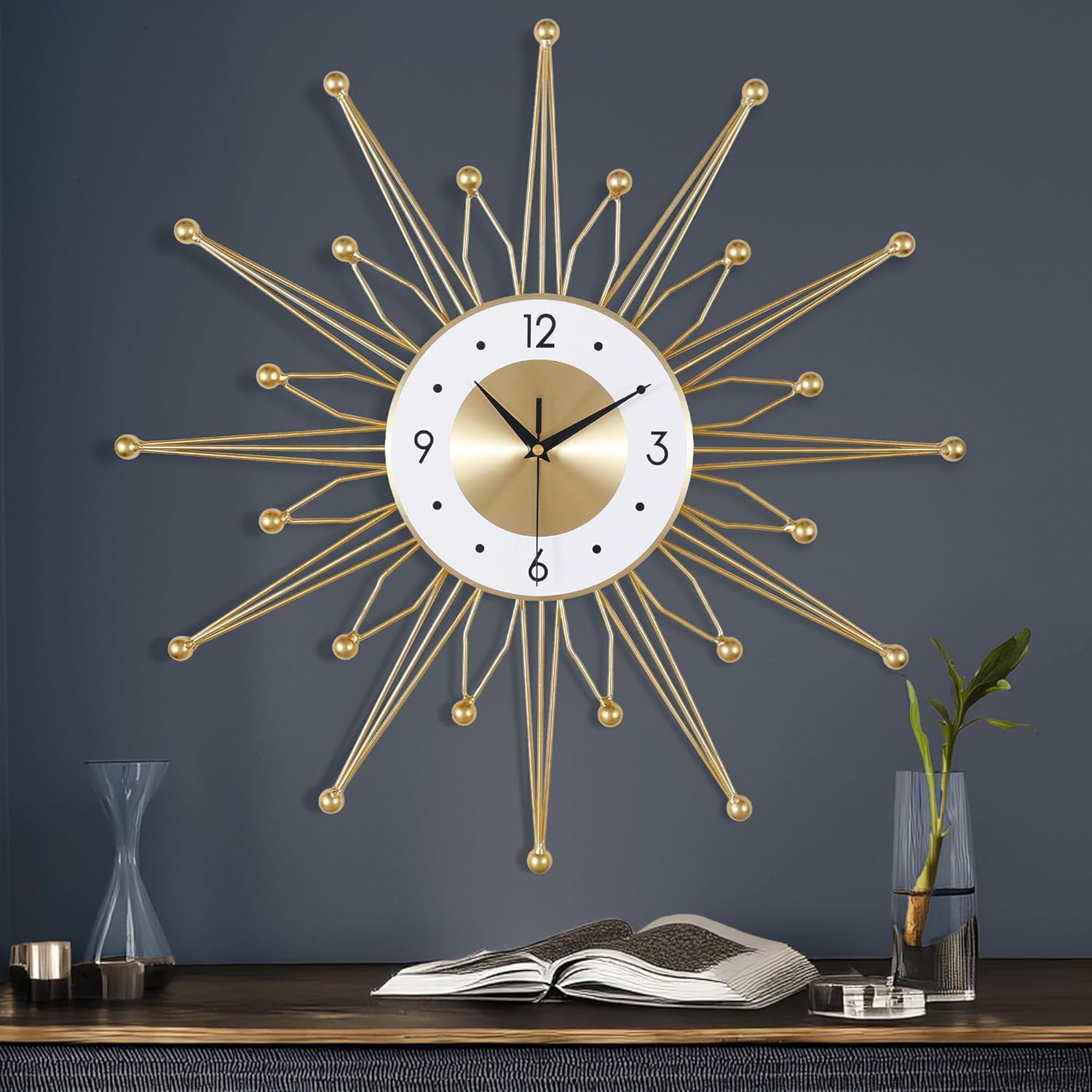 Silent 23 Inch Metal Large Gold Wall Clock Modern, Mid Century Wall ...