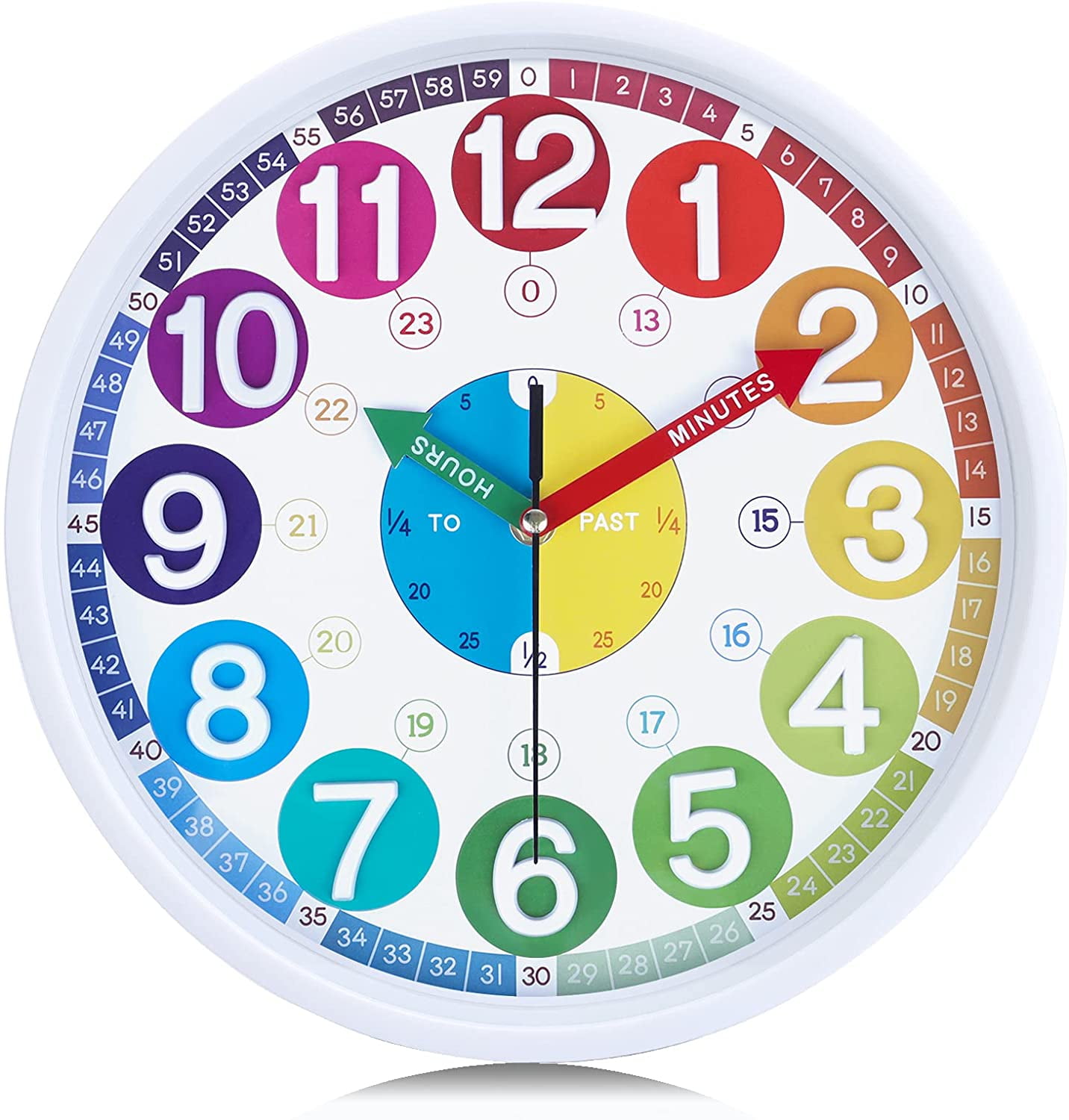 Silent 3D Numbers Telling Time Teaching Clock for Kids, Colorful School ...