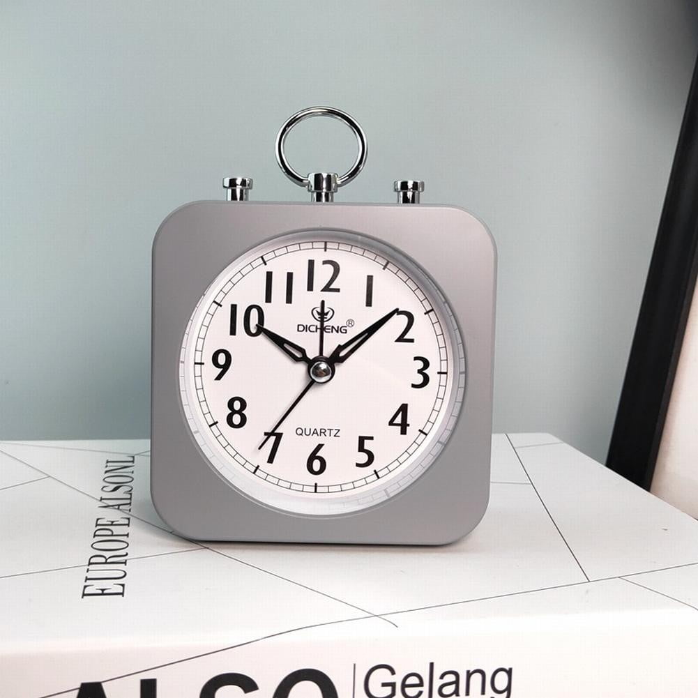 Silent Alarm Clock Modern Square Quartz Movement Bedside Analog Dial ...