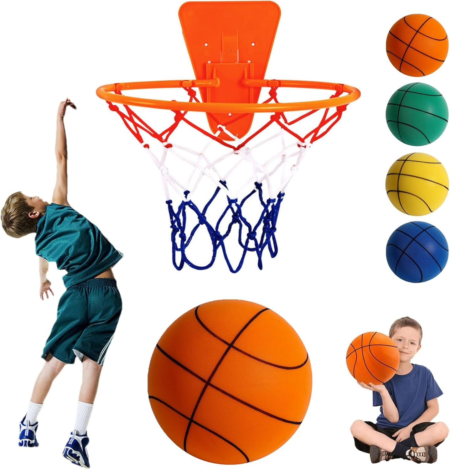 Silent Basketball and Hoop Set, 2 Counts - Indoor Foam Basketball ...
