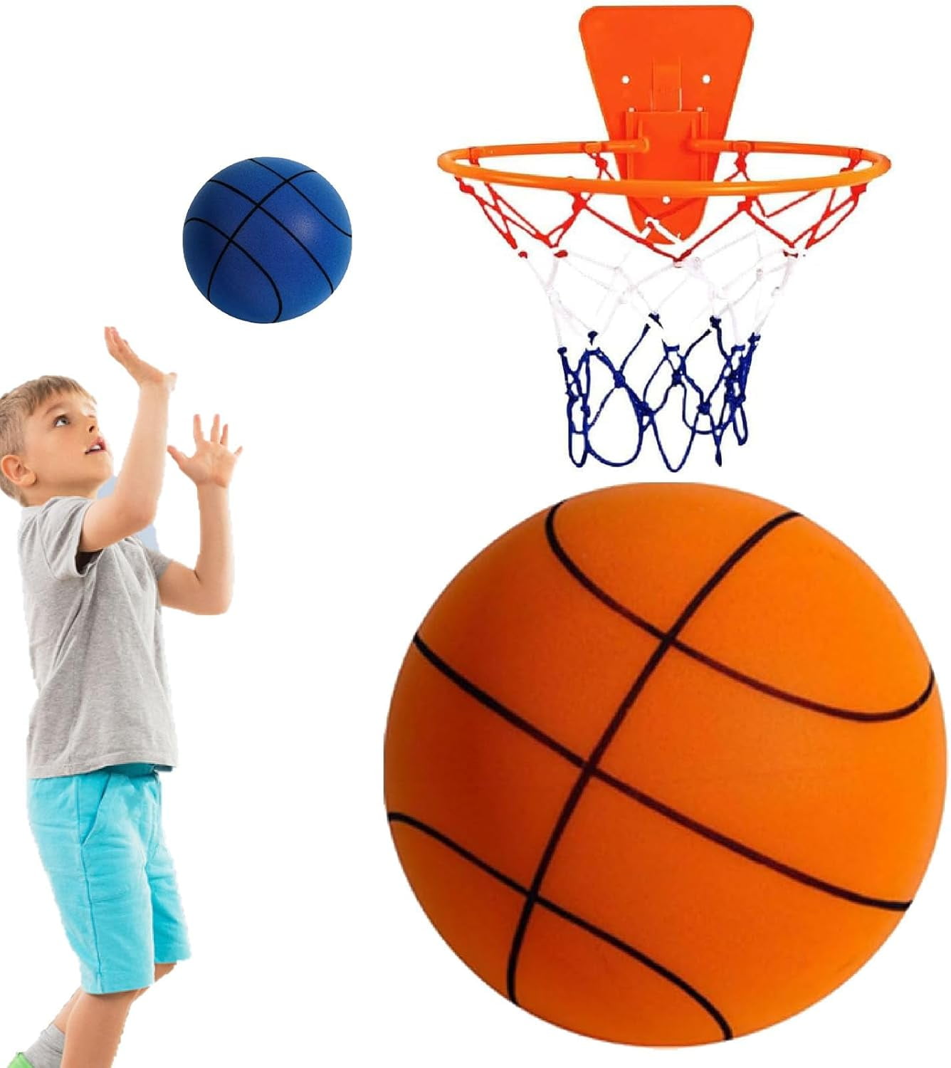 Silent Basketball and Hoop Set, Indoor Wall Mounted Silent Basketball ...