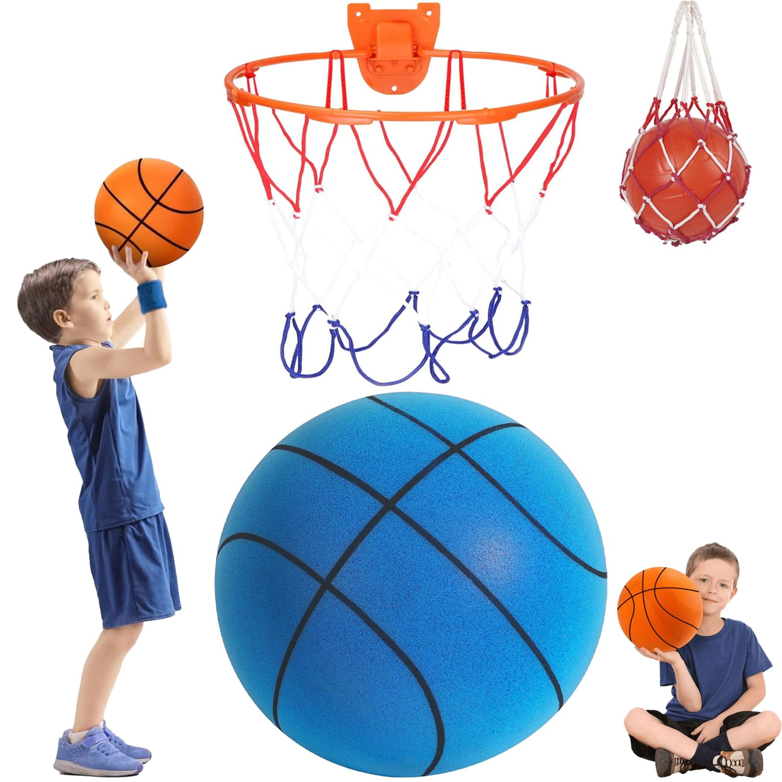 Wall-Mounted Silent Basketball Hoop Set - Adjustable Height, Quiet ...