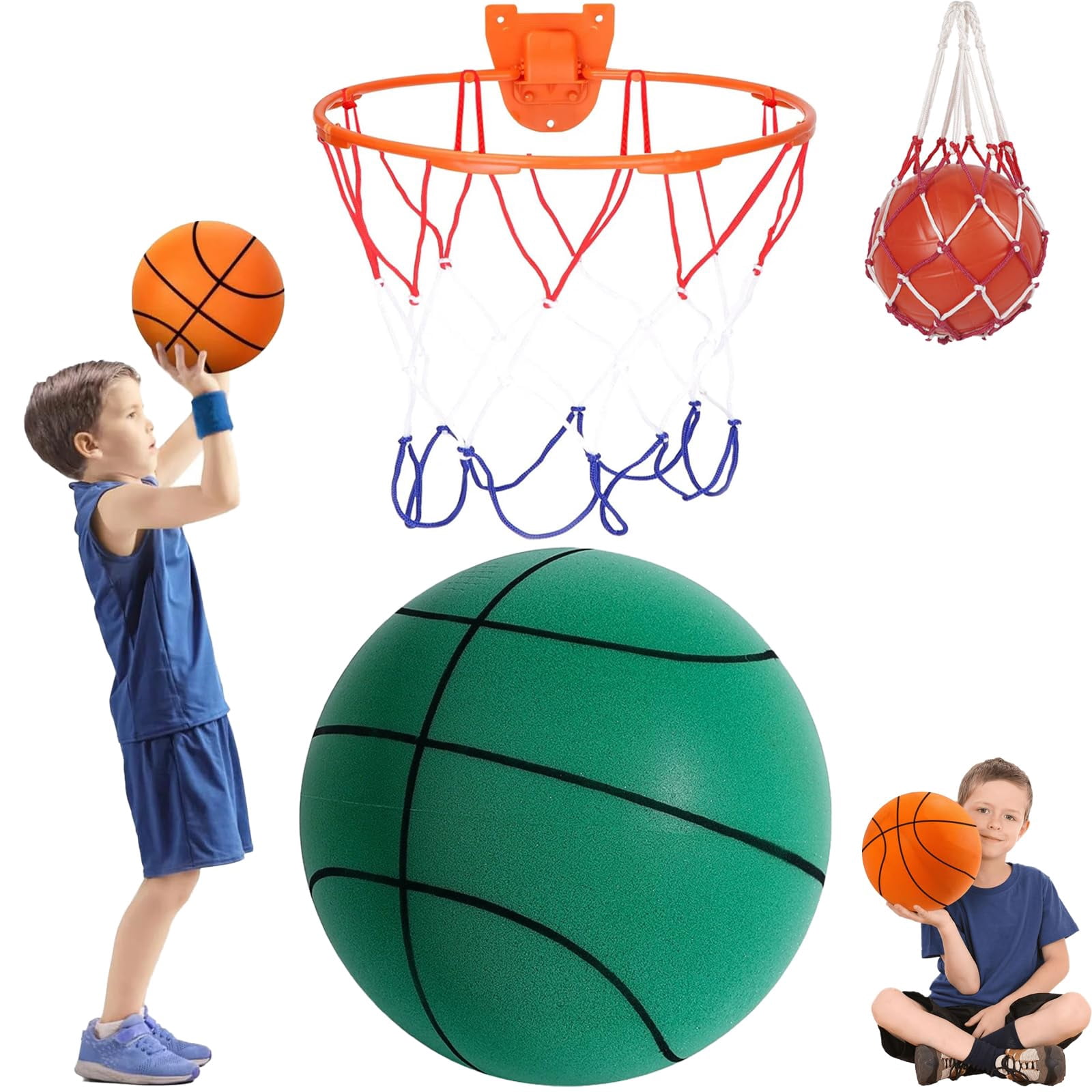 Silent Basketball & Hoop Set, Silent Basketball Dribbling Indoor, Wall ...