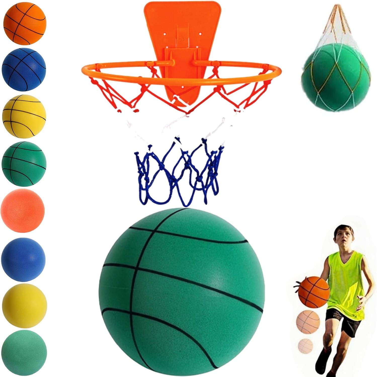 Silent Basketball and Hoop Set, Indoor Wall Mounted Silent Basketball ...