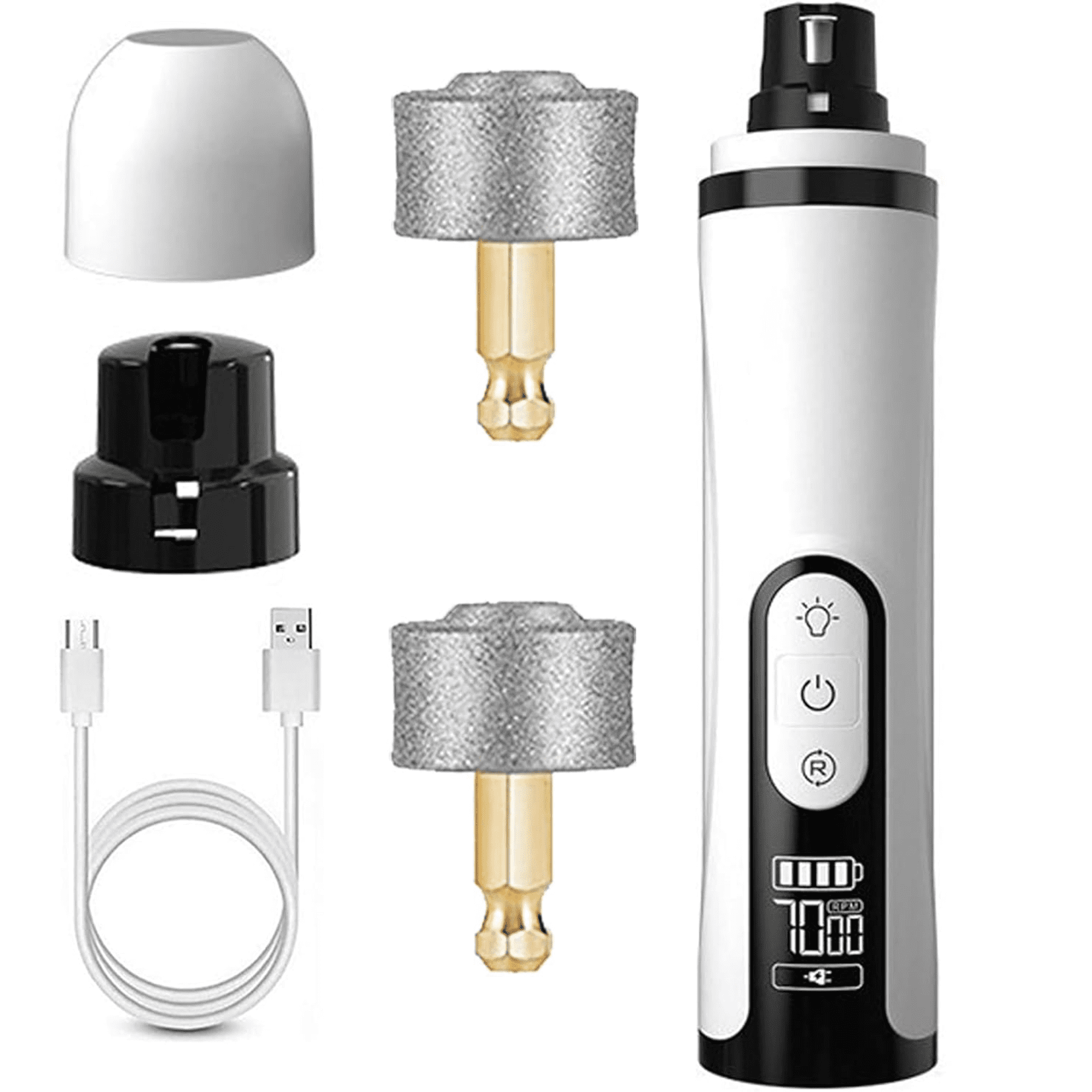 Silent Cordless Pet Nail Grinder with LED Light & 3 Speeds - 2000mAh ...