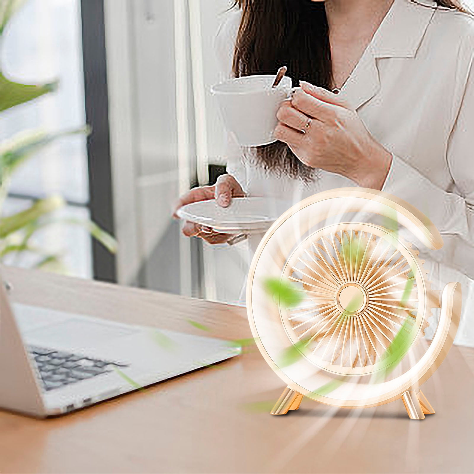 Silent Desktop LED Circulation Fan with Built in Aromatherapy and USB ...