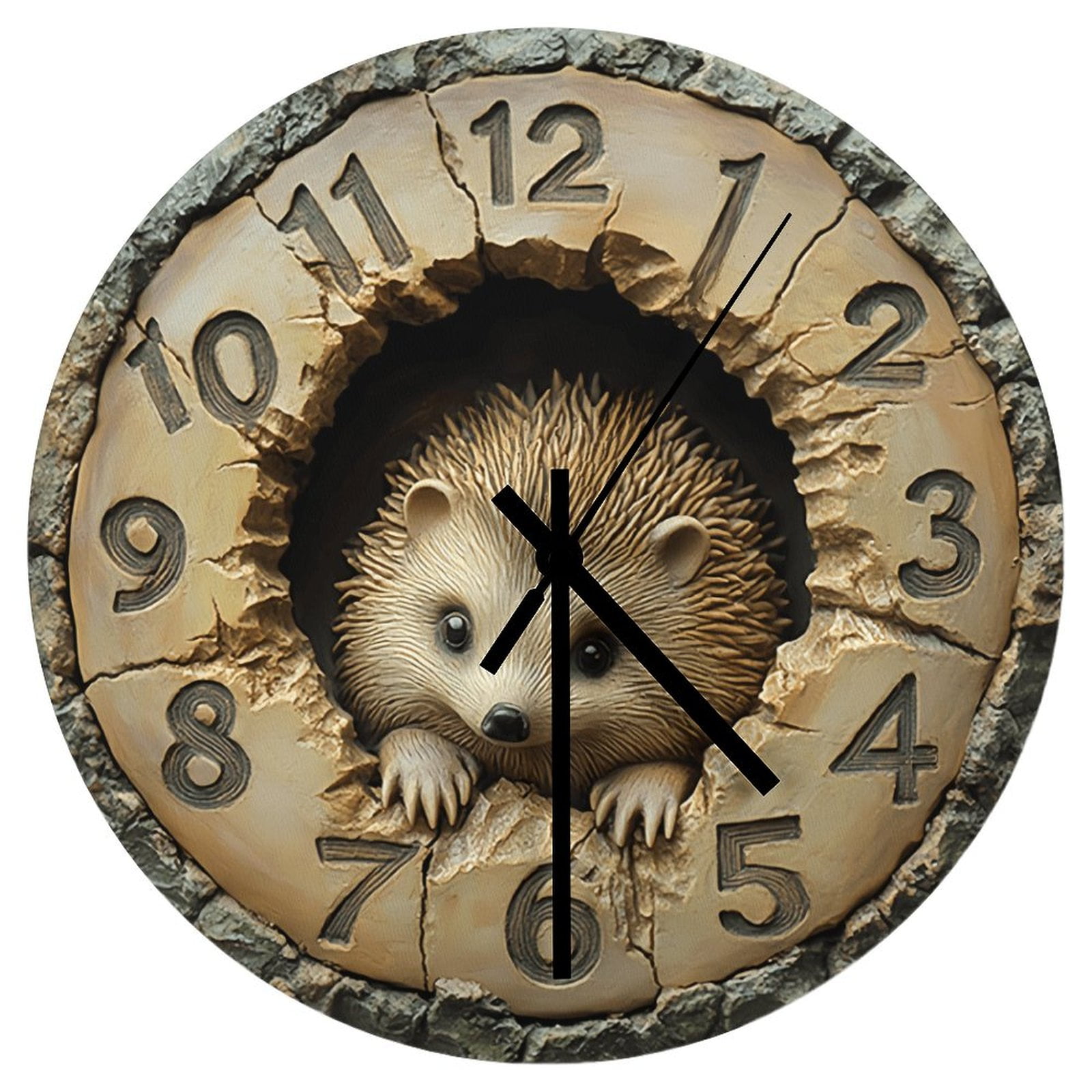 Silent Hedgehog Wall Clock with Wood Fiber Board, Decorative Round ...