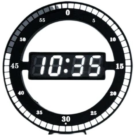 Silent LED Digital Table Clock Black Electronic Wall Clock Round Desk ...
