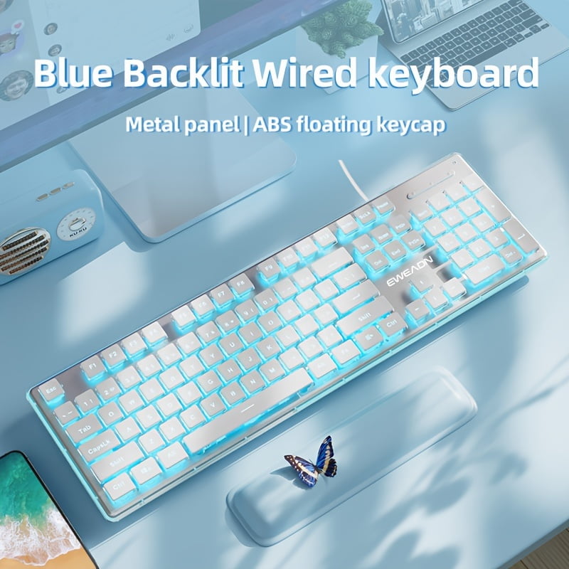 Silent Mechanical Keyboard with All-Metal Panel, 104 Keys, Chocolate ...