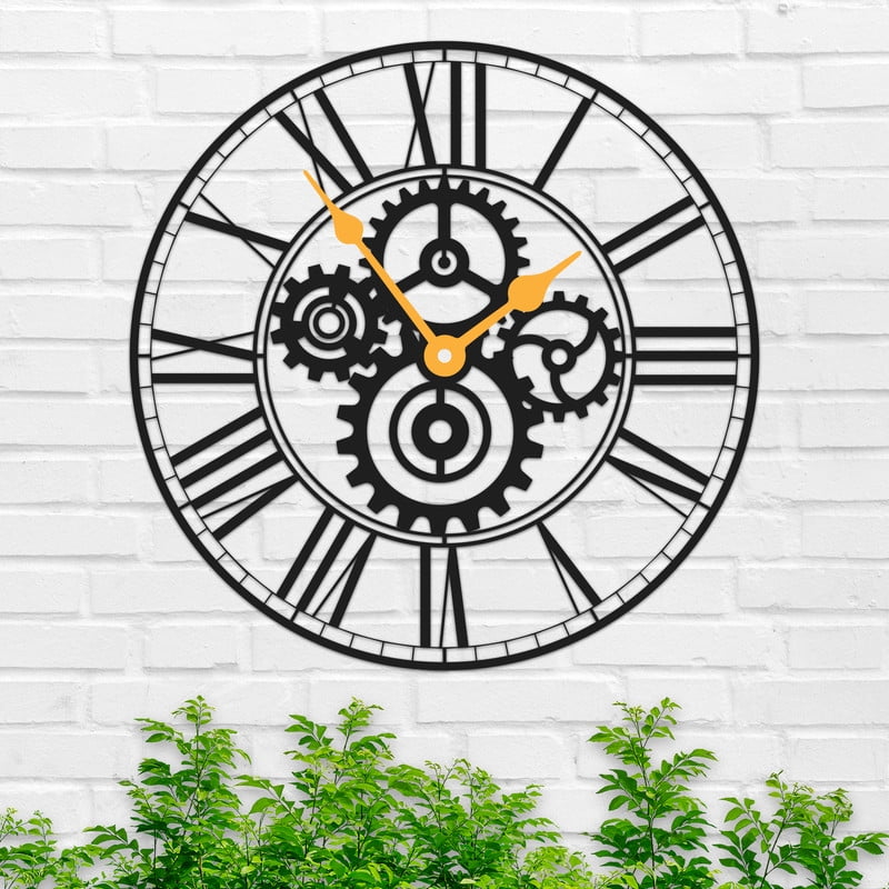 Silent Metal Large Wall Clock,Roman numerals Gear Metal Wall Art,for ...