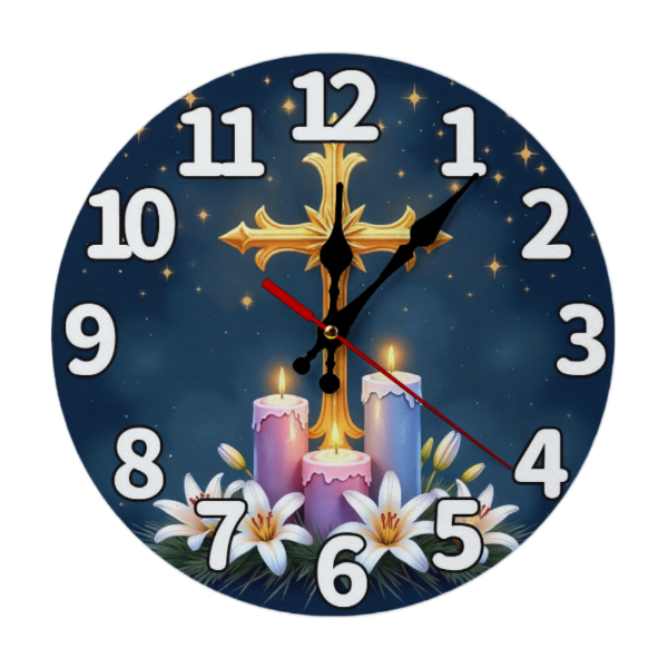 Silent Metal Wall Clock with Cross and Candles Design – Rustic Western ...