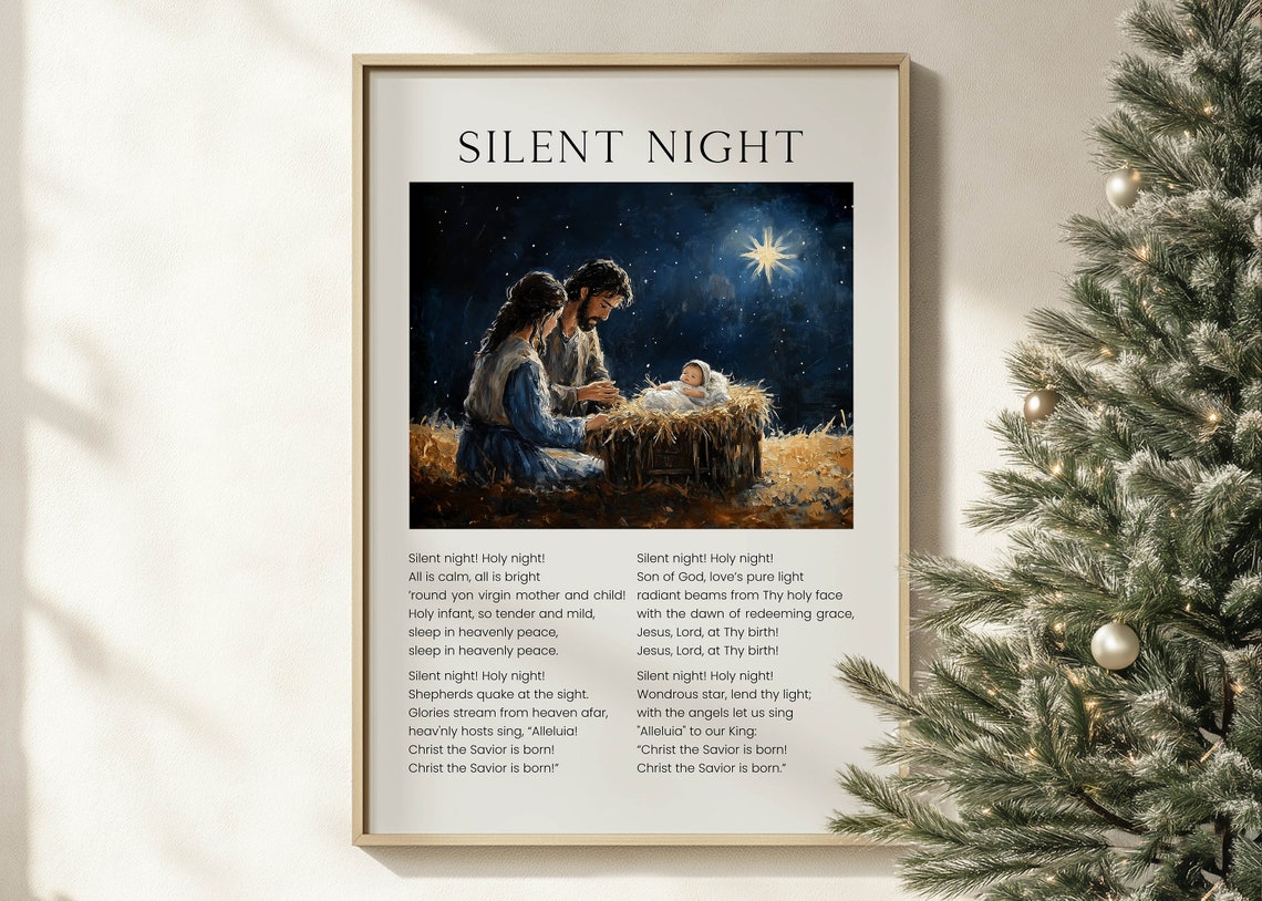 Silent Night Hymn Wall Art, Christian Church Carol Song Lyrics Nativity ...