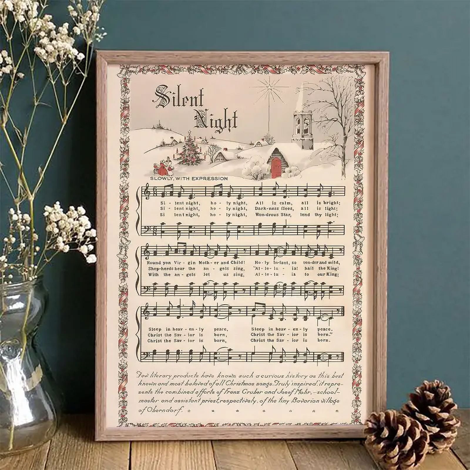 Silent Night Poster Christmas Songs Vintage Sheet Music Poster Birthday ...