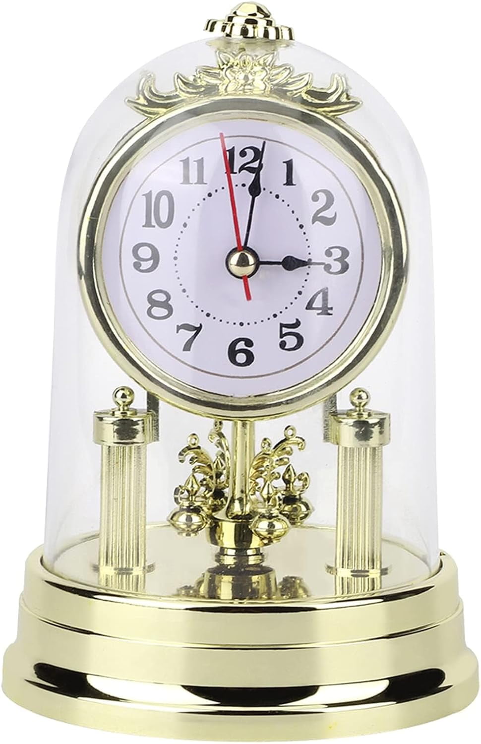 Silent Non-Tick Mantel Desk Clock, Gold, Small, Retro Style with Glass ...