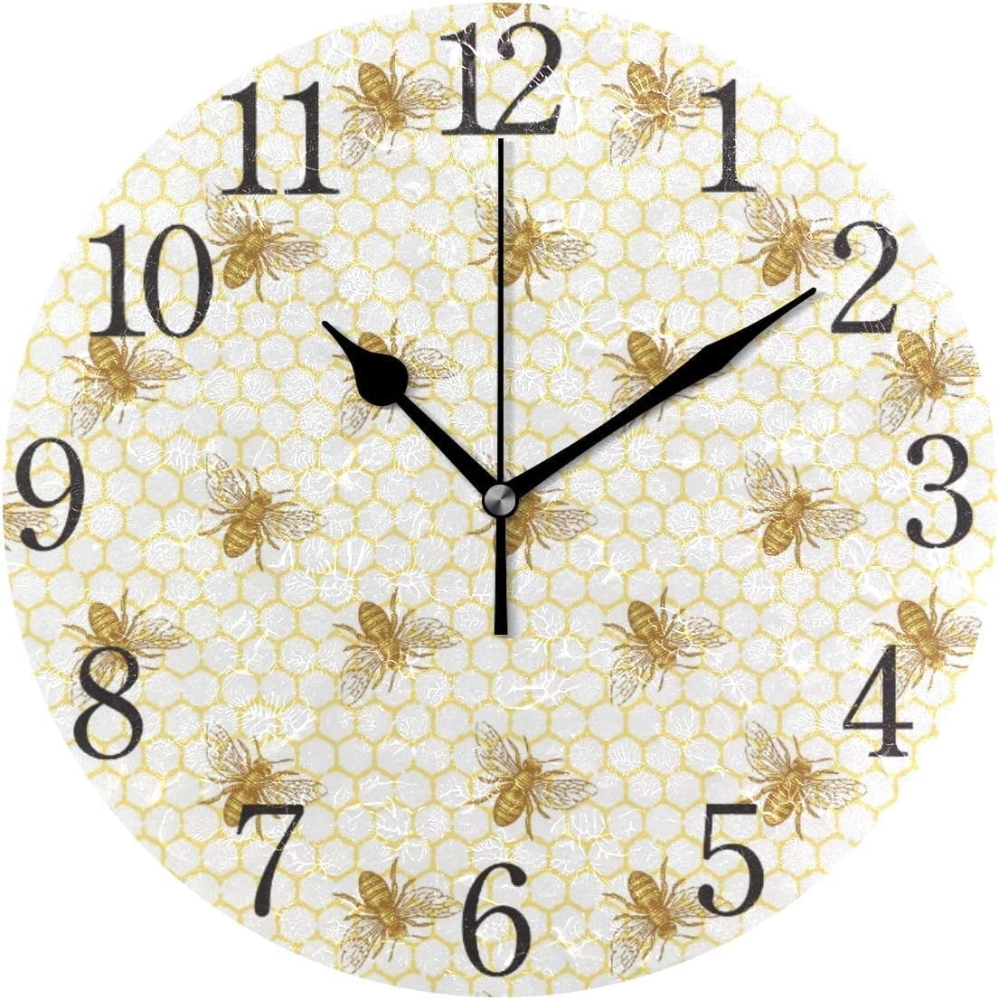 Silent Non Ticking Round Wall Clock, Bee and Honeycomb Vintage Home ...