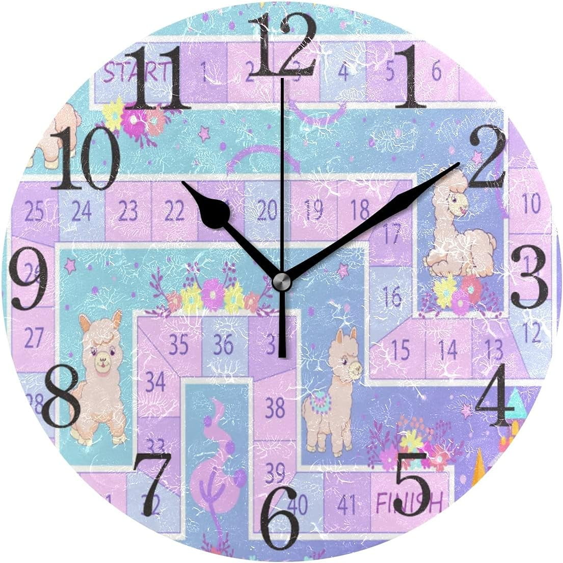 Silent Non Ticking Round Wall Clock, Kids Board Game Llamas Home Decor ...