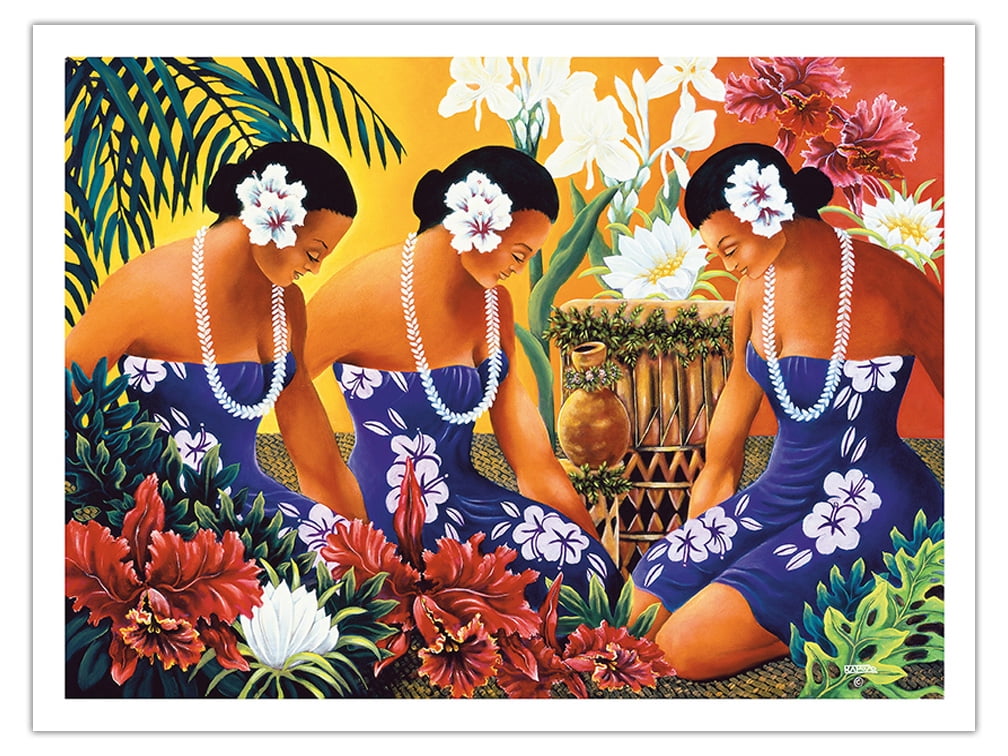 Silent Preparation - Hawaiian Hula Dancers - From an Original Color ...