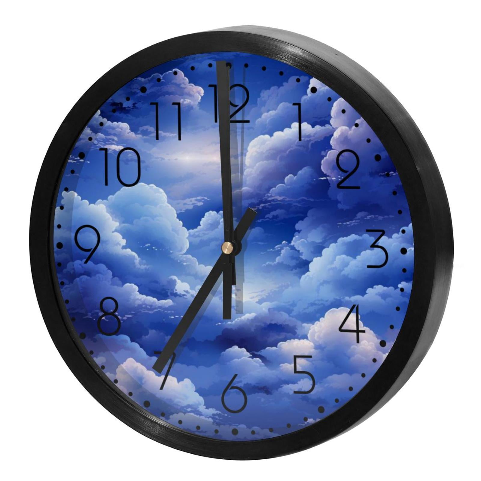 Silent Round Digital Wall Clock 9.8 Inch Easy Read-Battery Operated Non Ticking Clouds Clocks ...