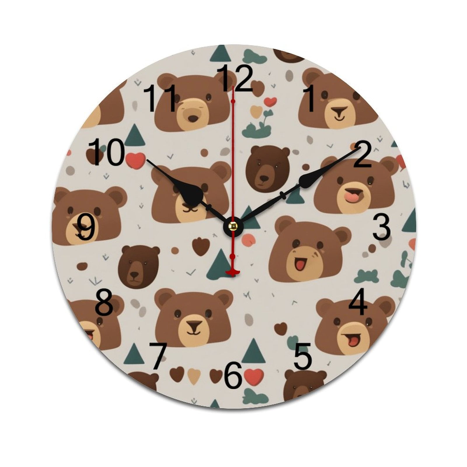 Silent Wall Clock 25cm/9.84in Round Wall Clock Bear Emoji Pattern ...