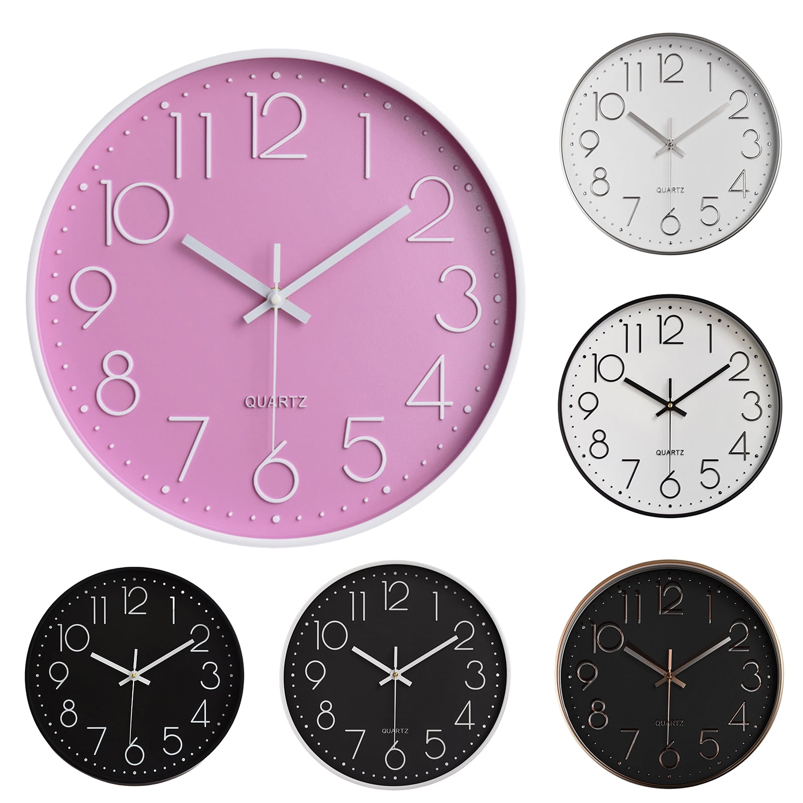 Silent Wall Clock, 8 Inch Round Dial Pointer Display Battery Powered ...