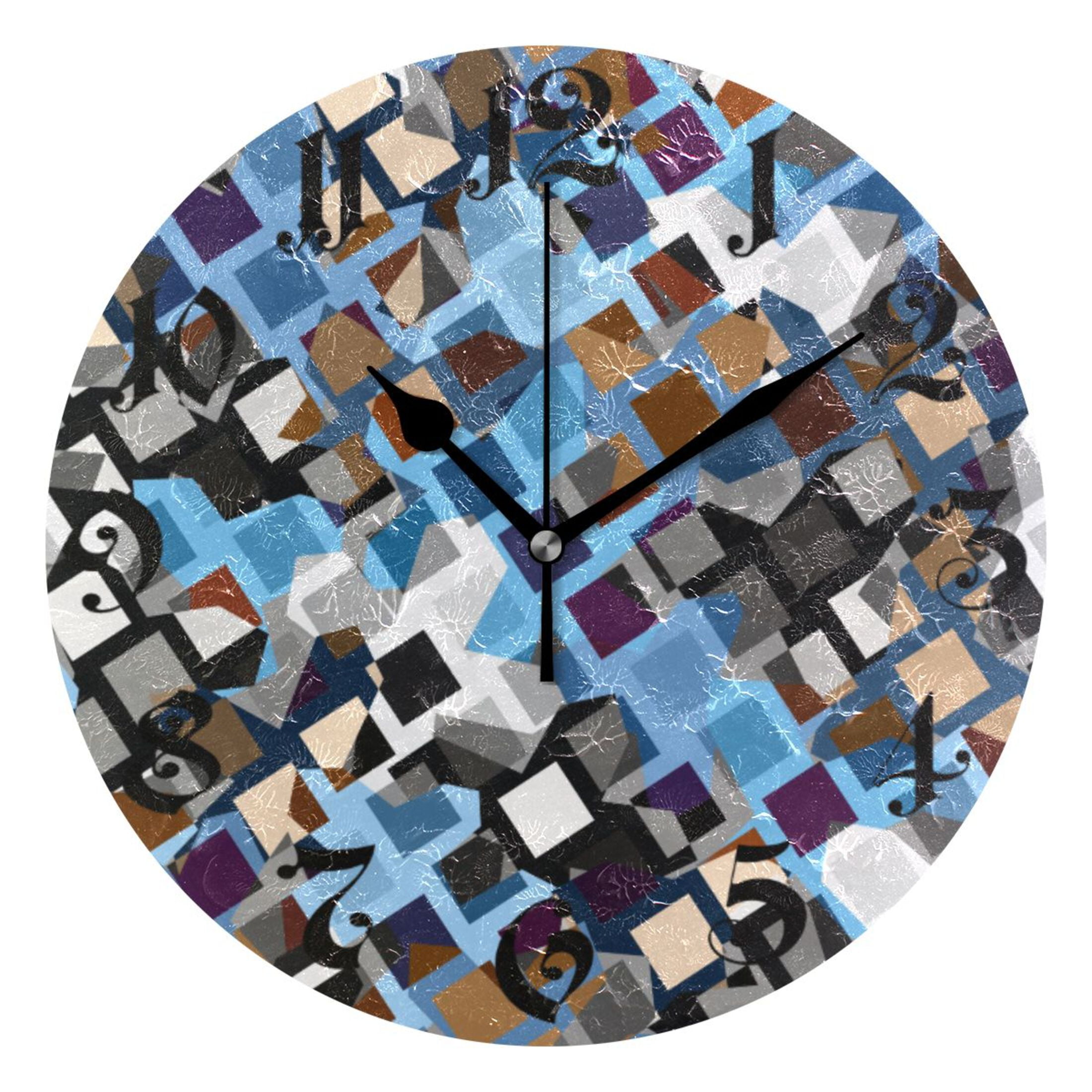 Silent Wall Clock Abstract Broken Glass 10" Non-Ticking Battery Clock ...