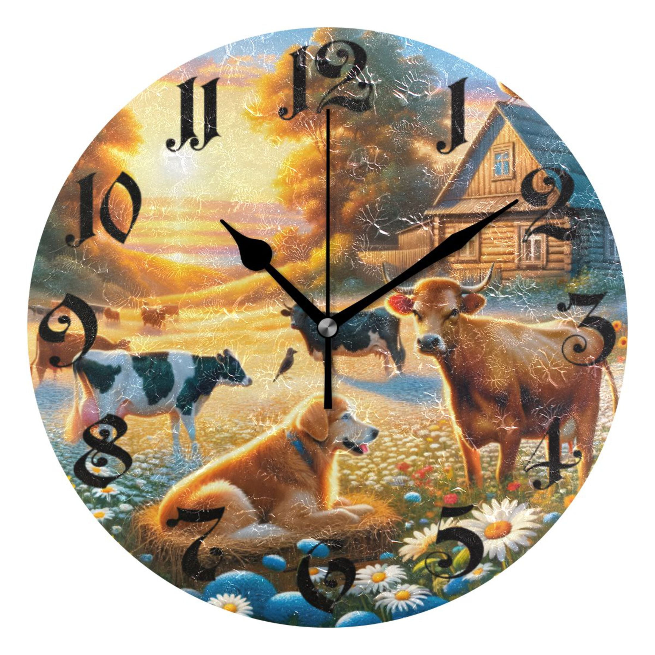 Silent Wall Clock Animals on Wild Field with Sunset 10" Non-Ticking ...