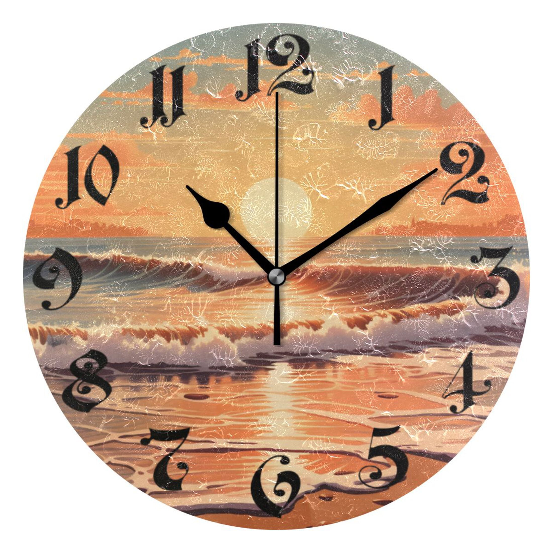 Silent Wall Clock Beach with Sunset 10" Non-Ticking Battery Clock ...