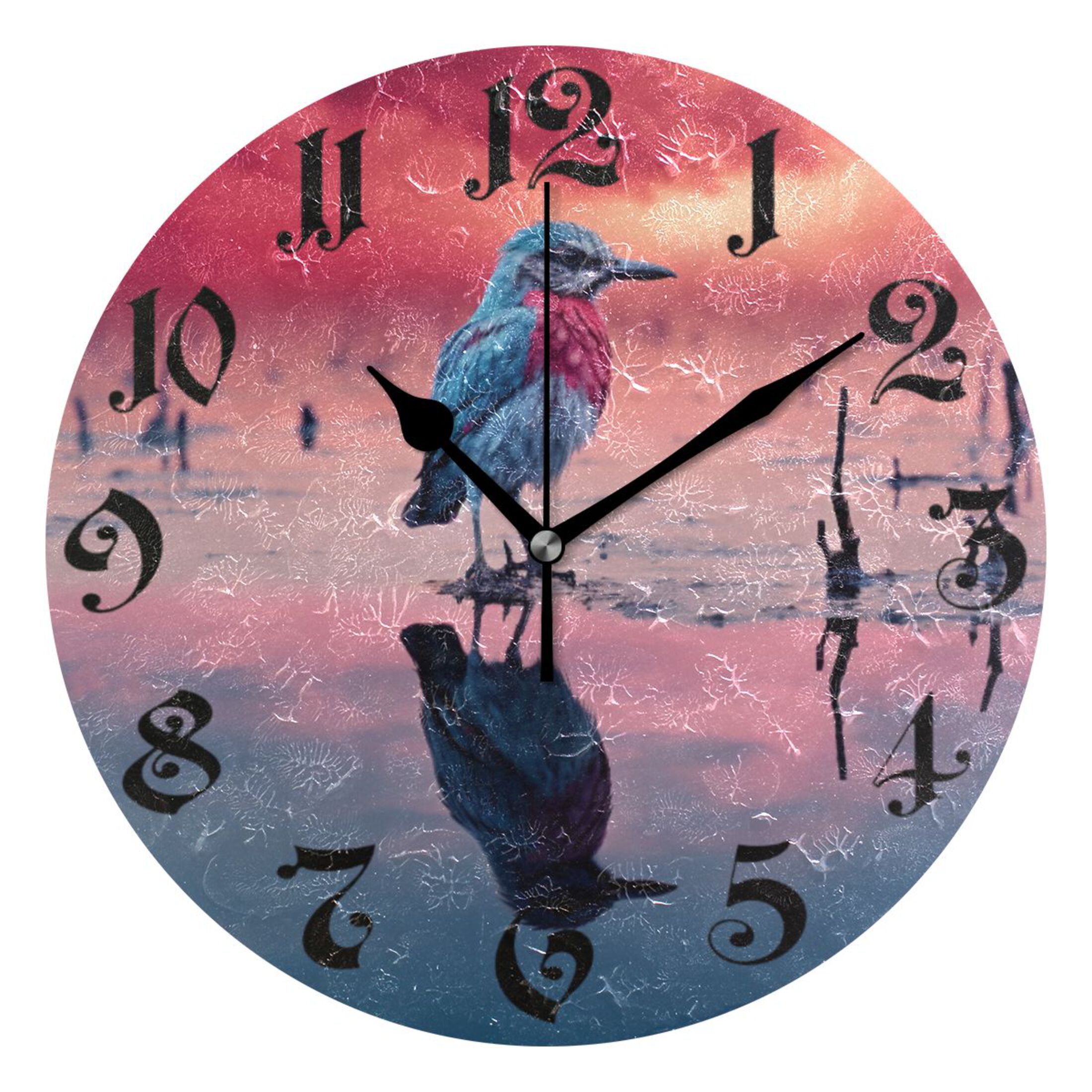 Silent Wall Clock Bird on Sea 10" Non-Ticking Battery Clock Rustic ...