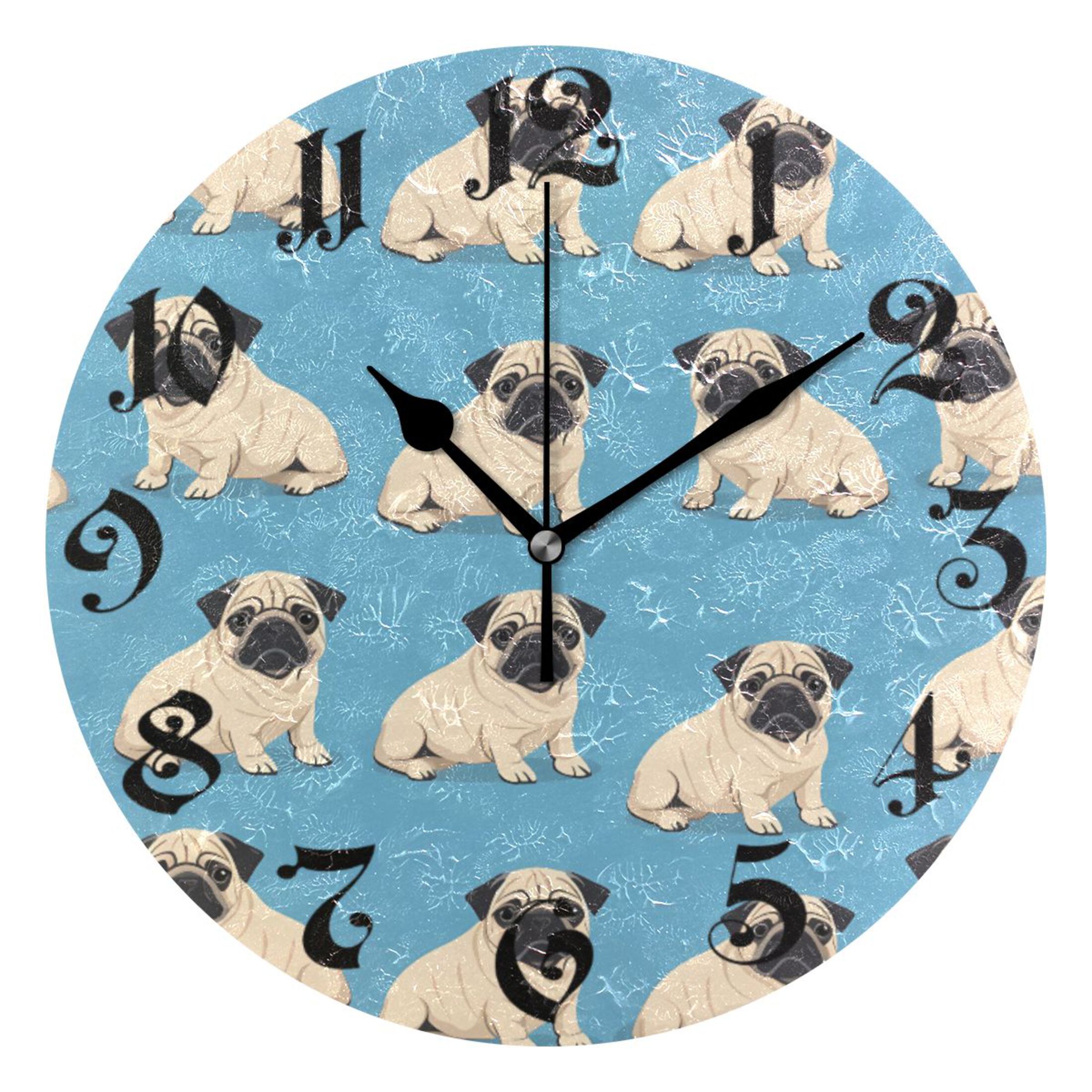 Silent Wall Clock Cartoon Bulldog 10" Non-Ticking Battery Clock Rustic ...