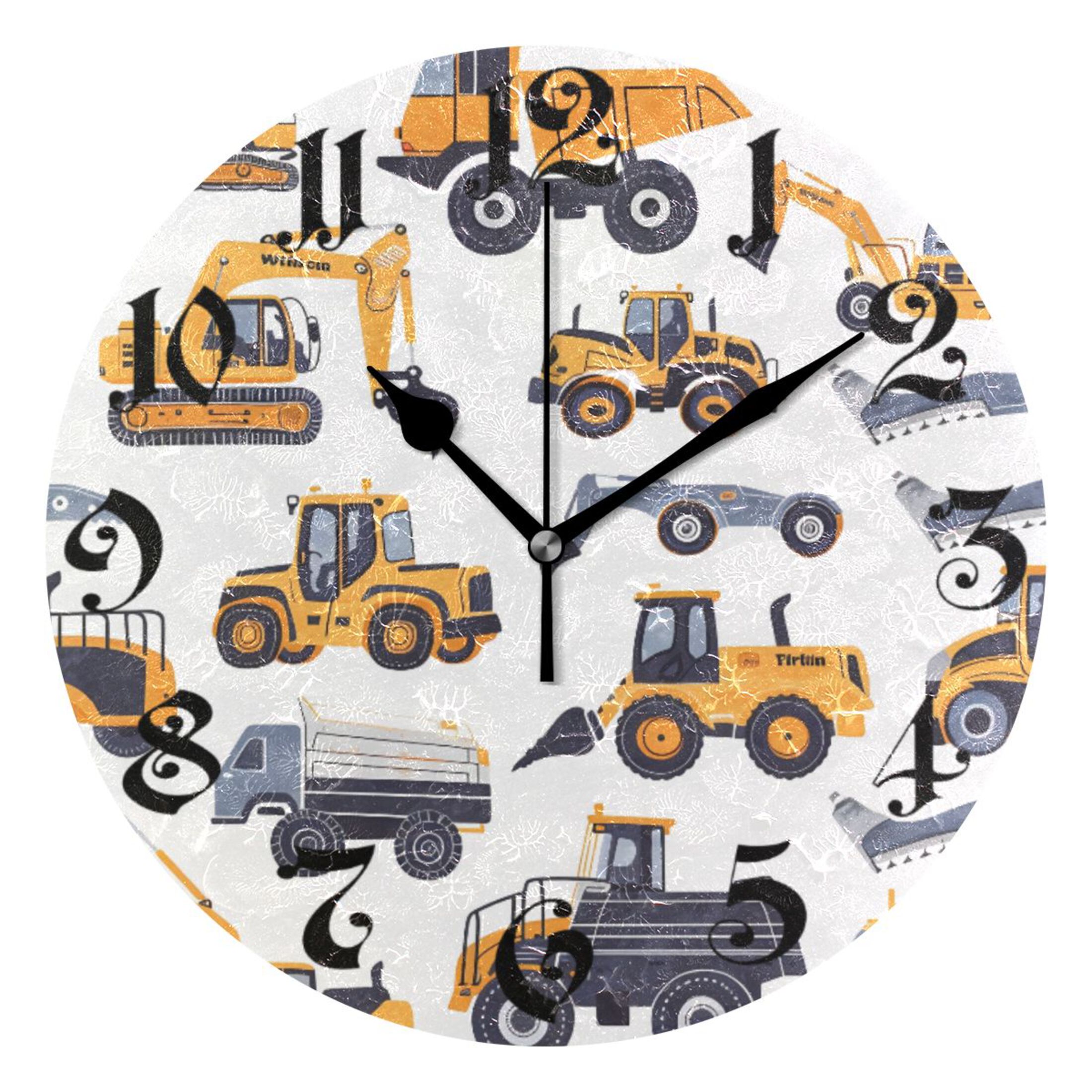Silent Wall Clock Cartoon Engineering Vehicle Excavator 10" Non-Ticking ...