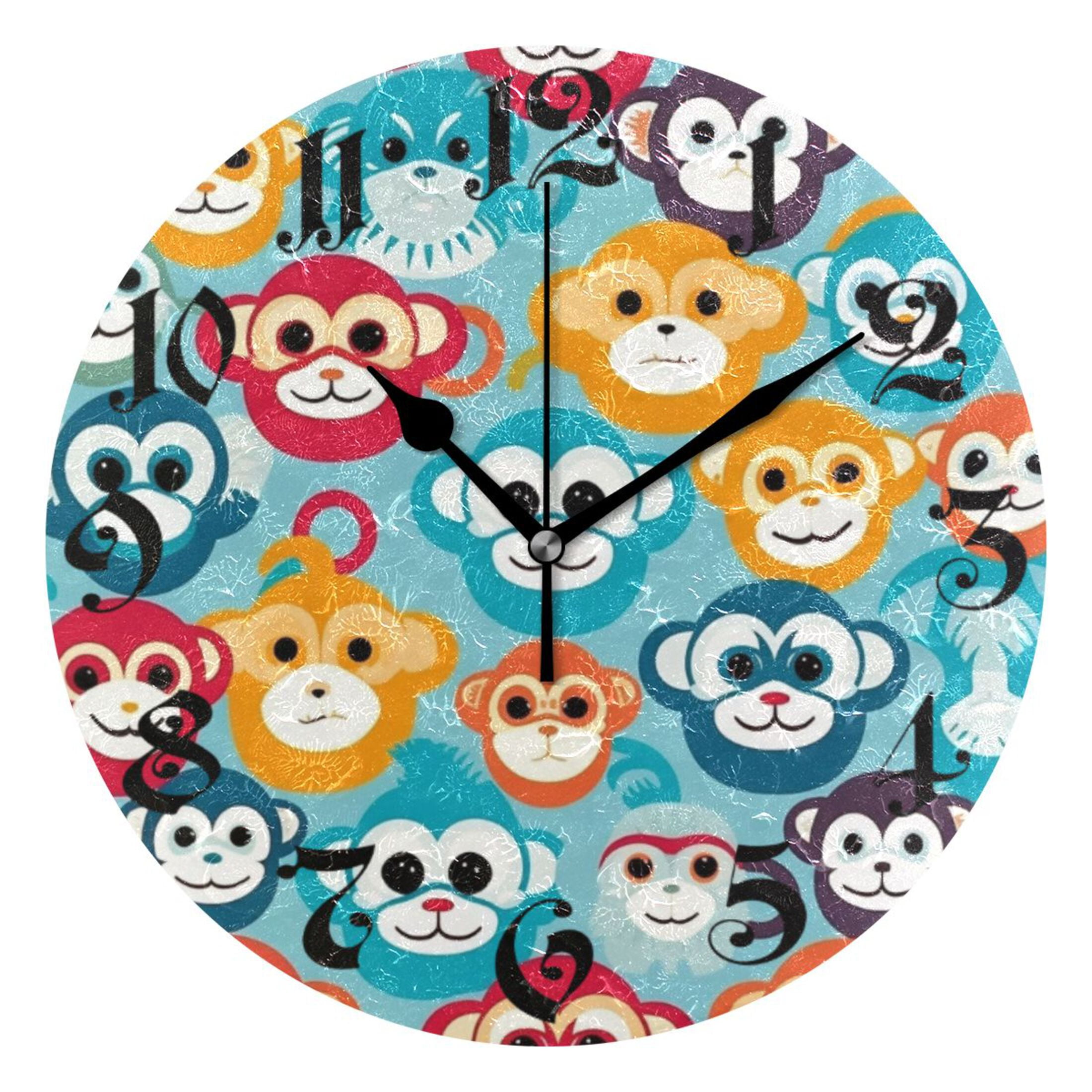 Silent Wall Clock Cartoon Monkey Cute 10" Non-Ticking Battery Clock ...