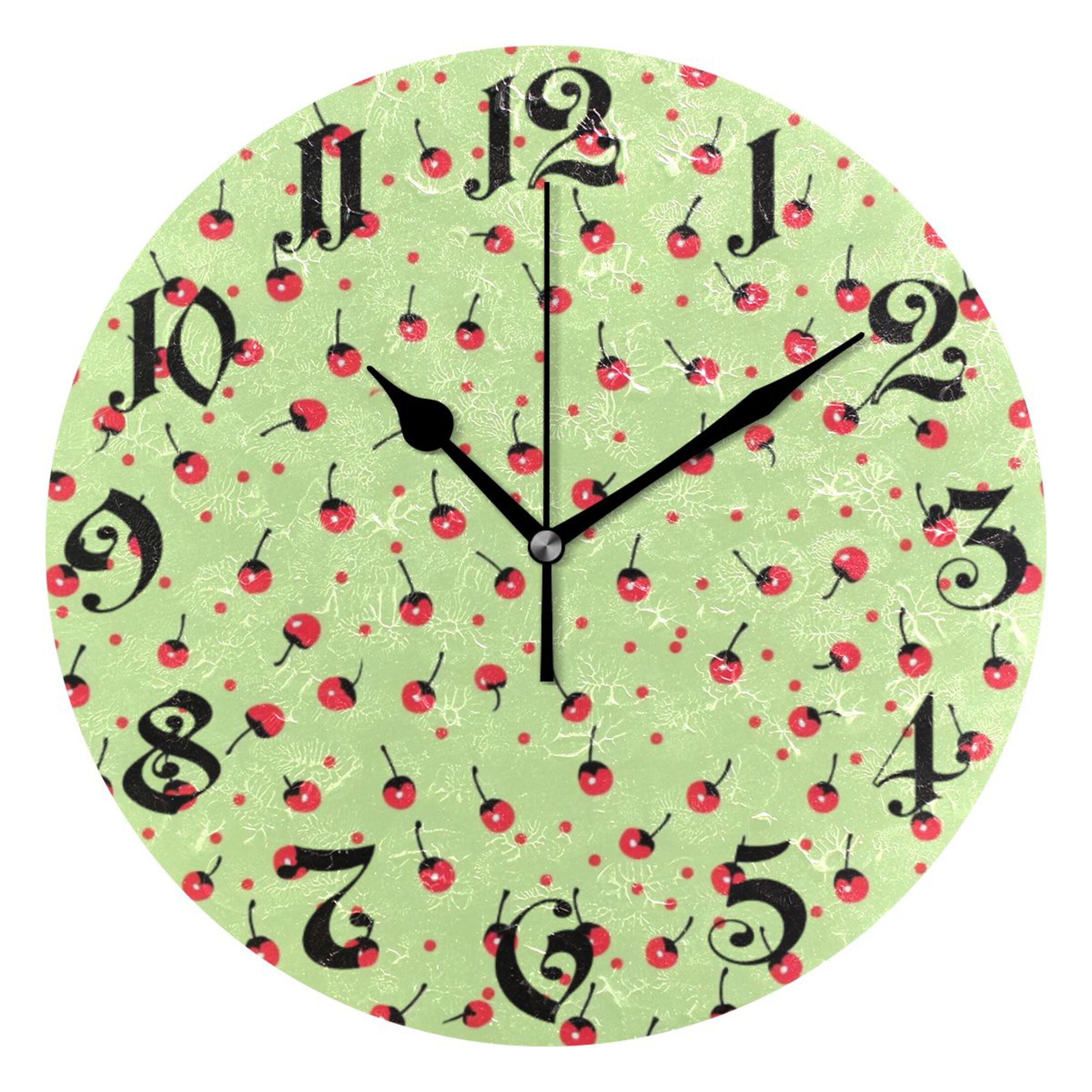 Silent Wall Clock Cherry Fruits 10" Non-Ticking Battery Clock Rustic ...