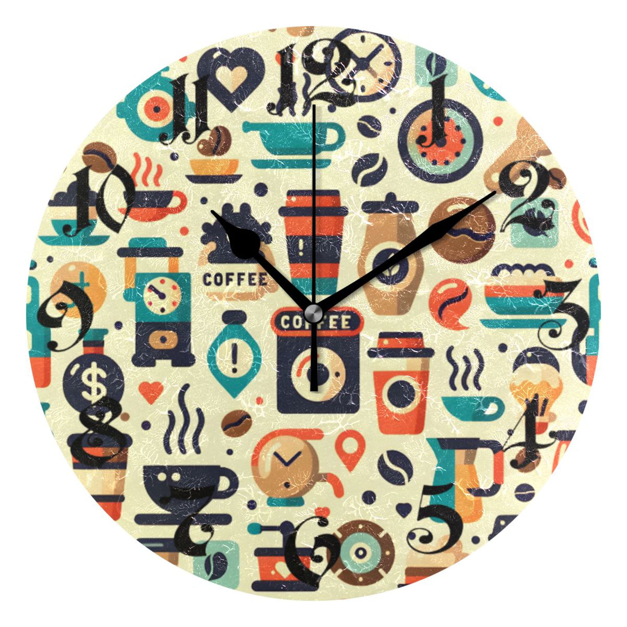 Silent Wall Clock Coffee Shop Signs 10" Non-Ticking Battery Clock ...