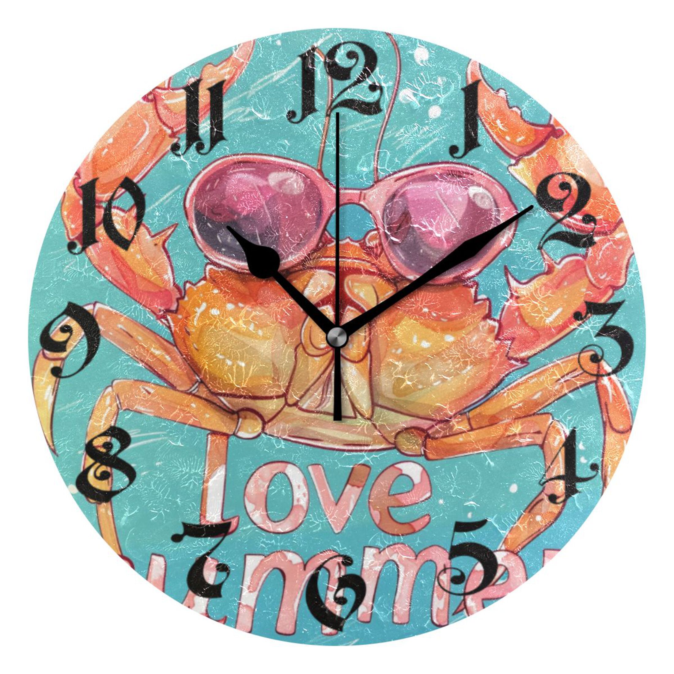 Silent Wall Clock Crab Love Summer 10" Non-Ticking Battery Clock Rustic ...