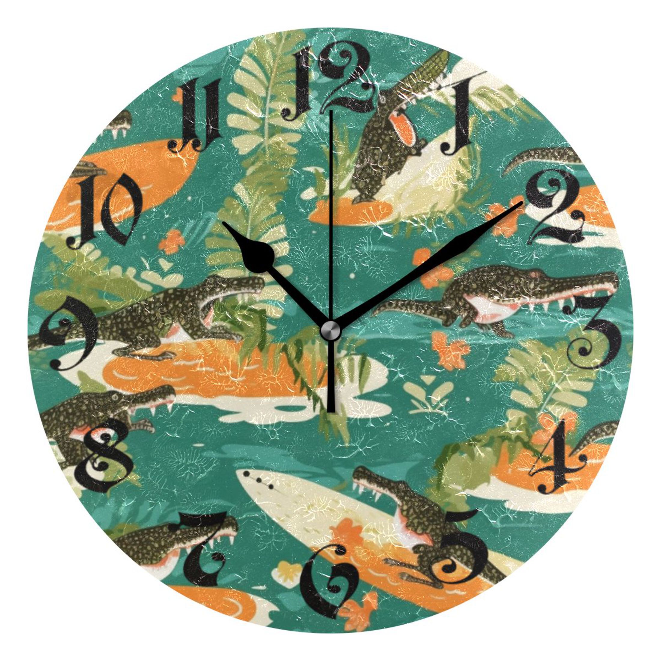 Silent Wall Clock Crocodiles 10" Non-Ticking Battery Clock Rustic Retro ...