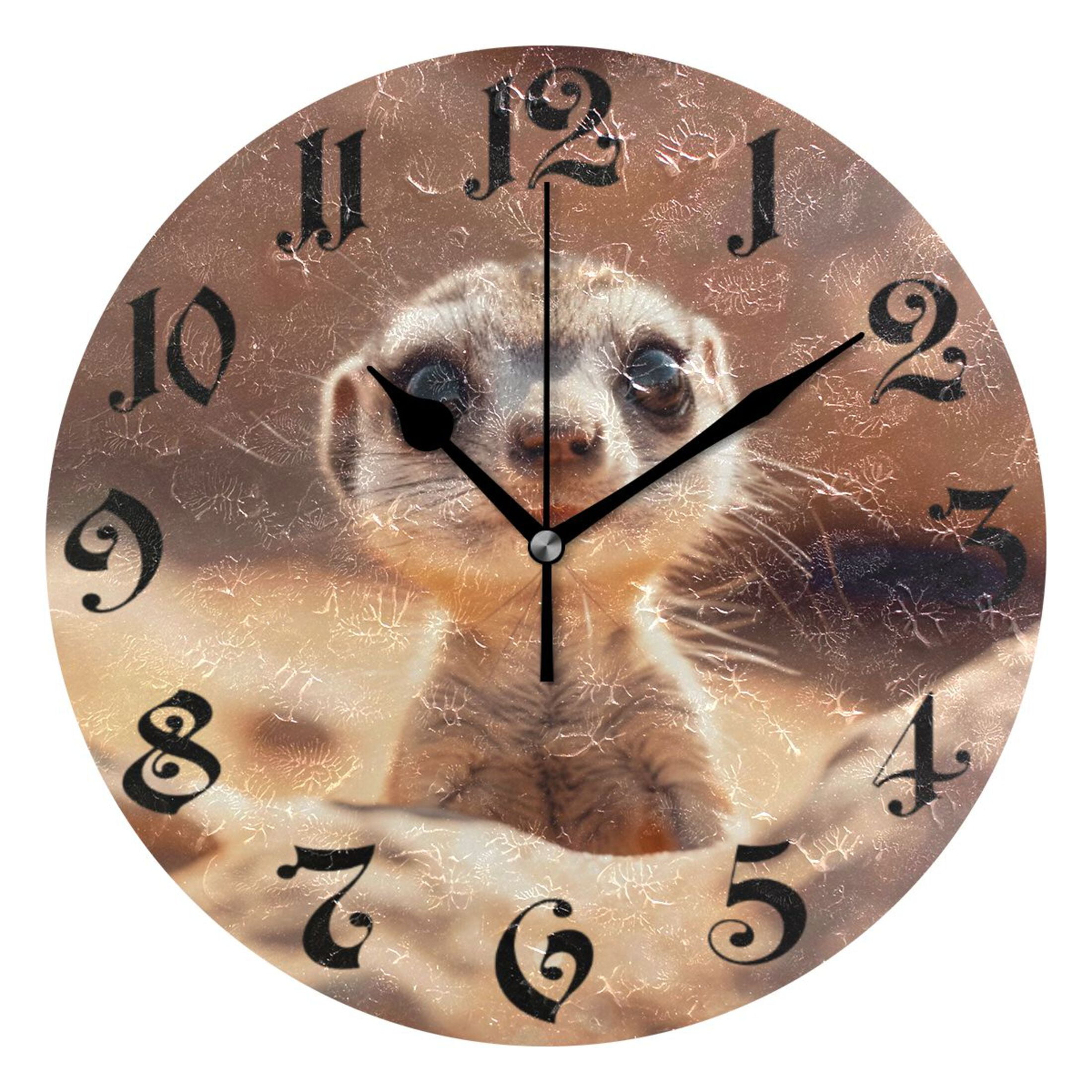 Silent Wall Clock Cute Animal 10" Non-Ticking Battery Clock Rustic ...