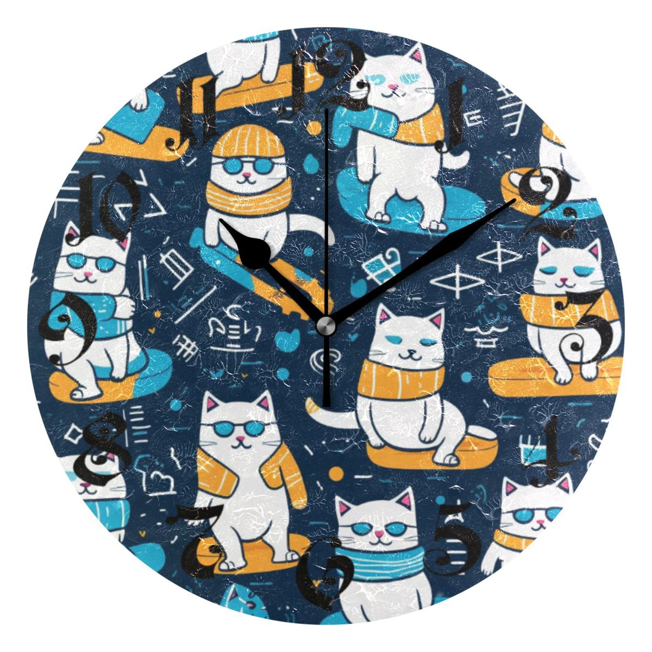 Silent Wall Clock Cute Cats Dancing 10" Non-Ticking Battery Clock ...
