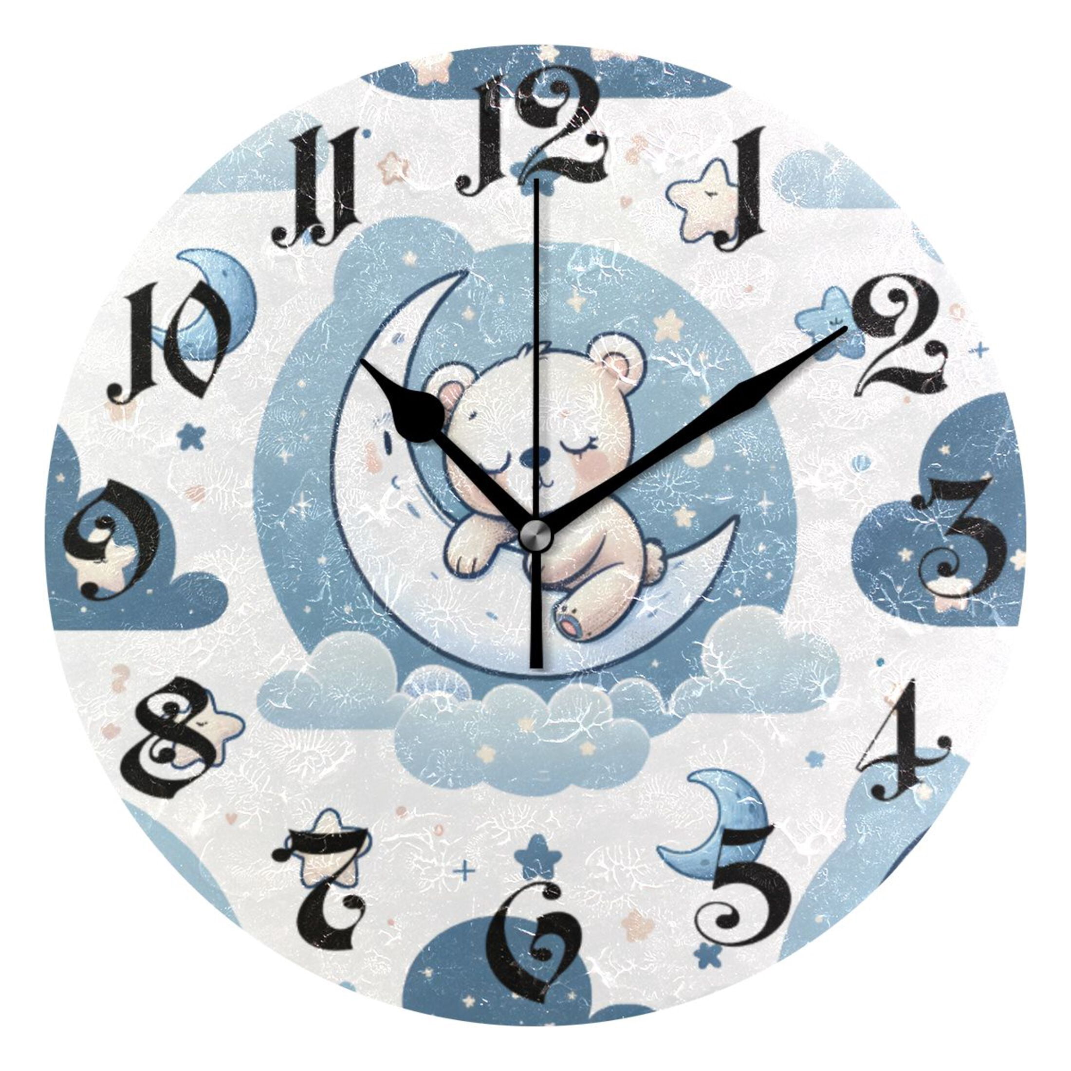 Silent Wall Clock Cute Teddy Bear Sleeping on Moon 10" Non-Ticking ...