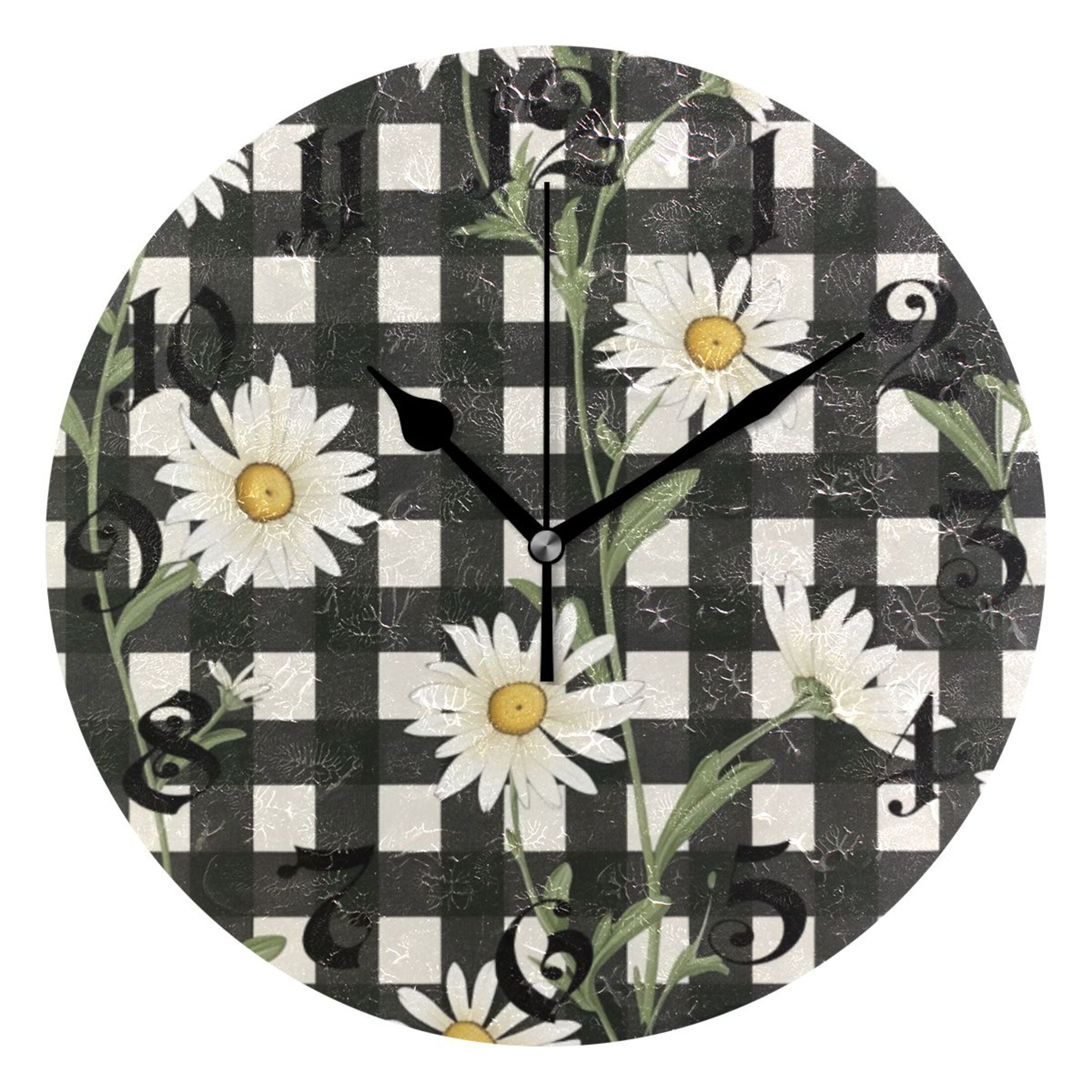 Silent Wall Clock Daisy Flower and Lattice 10" Non-Ticking Battery ...