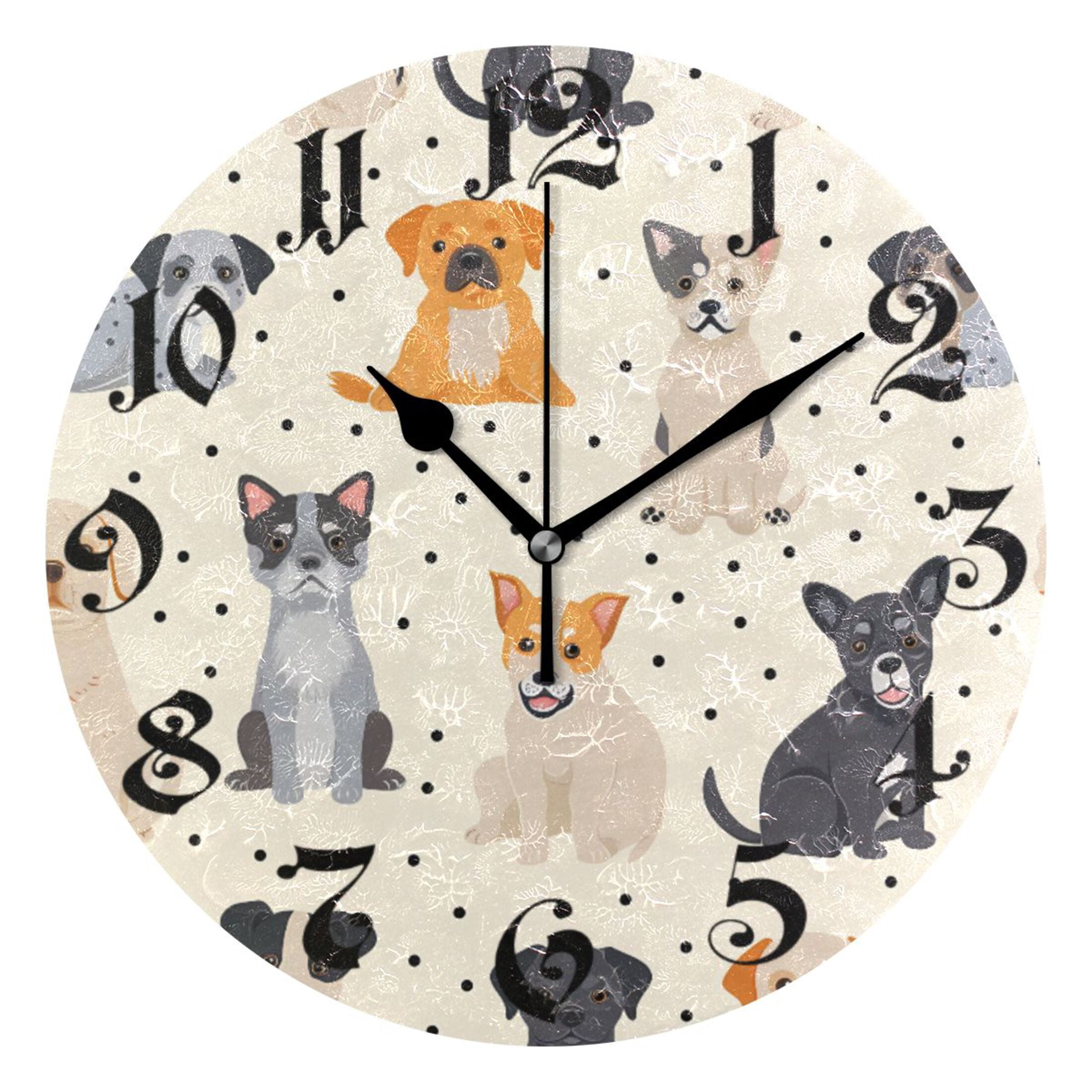 Silent Wall Clock Difference Dogs and Polka Dots 10" Non-Ticking ...