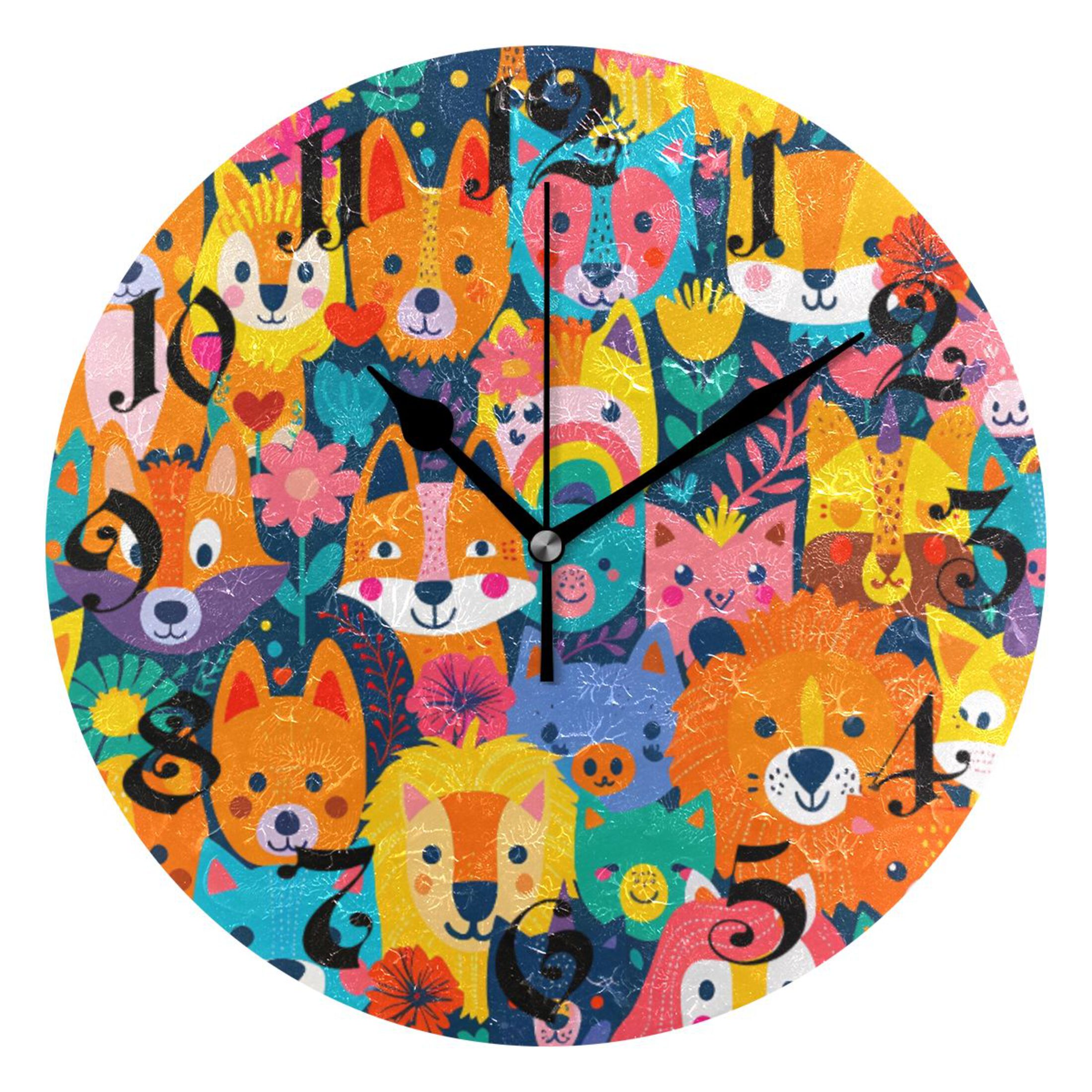 Silent Wall Clock Different Animals 10" Non-Ticking Battery Clock ...