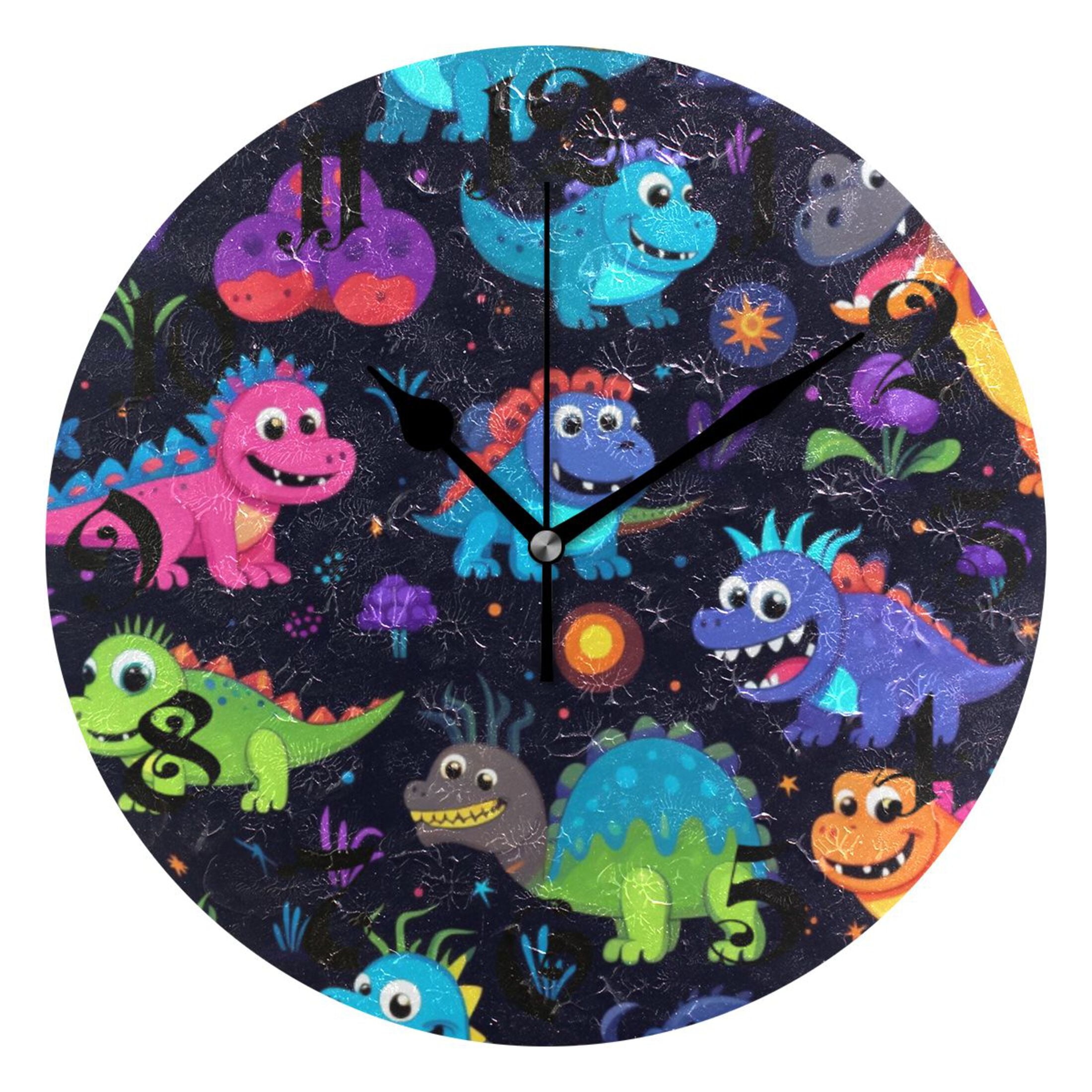 Silent Wall Clock Dinosaurs 10" Non-Ticking Battery Clock Rustic Retro ...