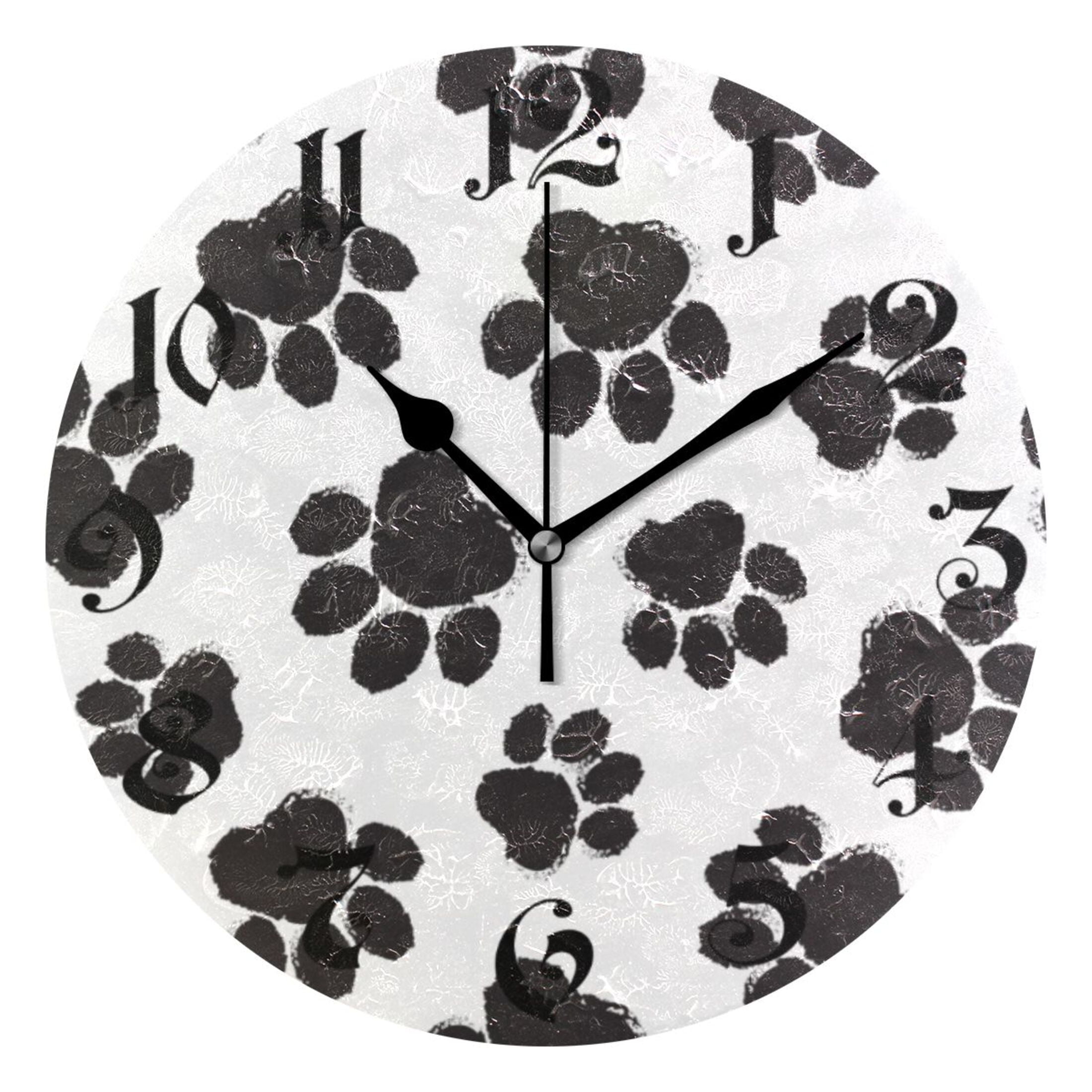 Silent Wall Clock Dog Footprint 10" Non-Ticking Battery Clock Rustic ...