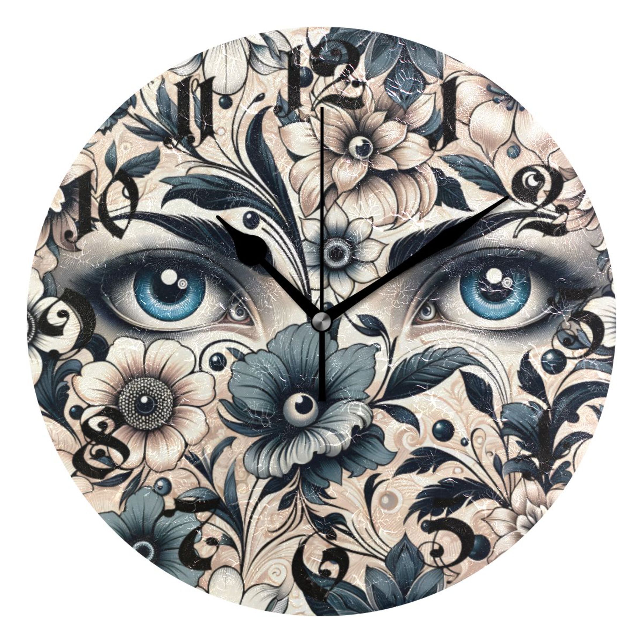 Silent Wall Clock Elegant Eye with Floral 10" Non-Ticking Battery Clock ...