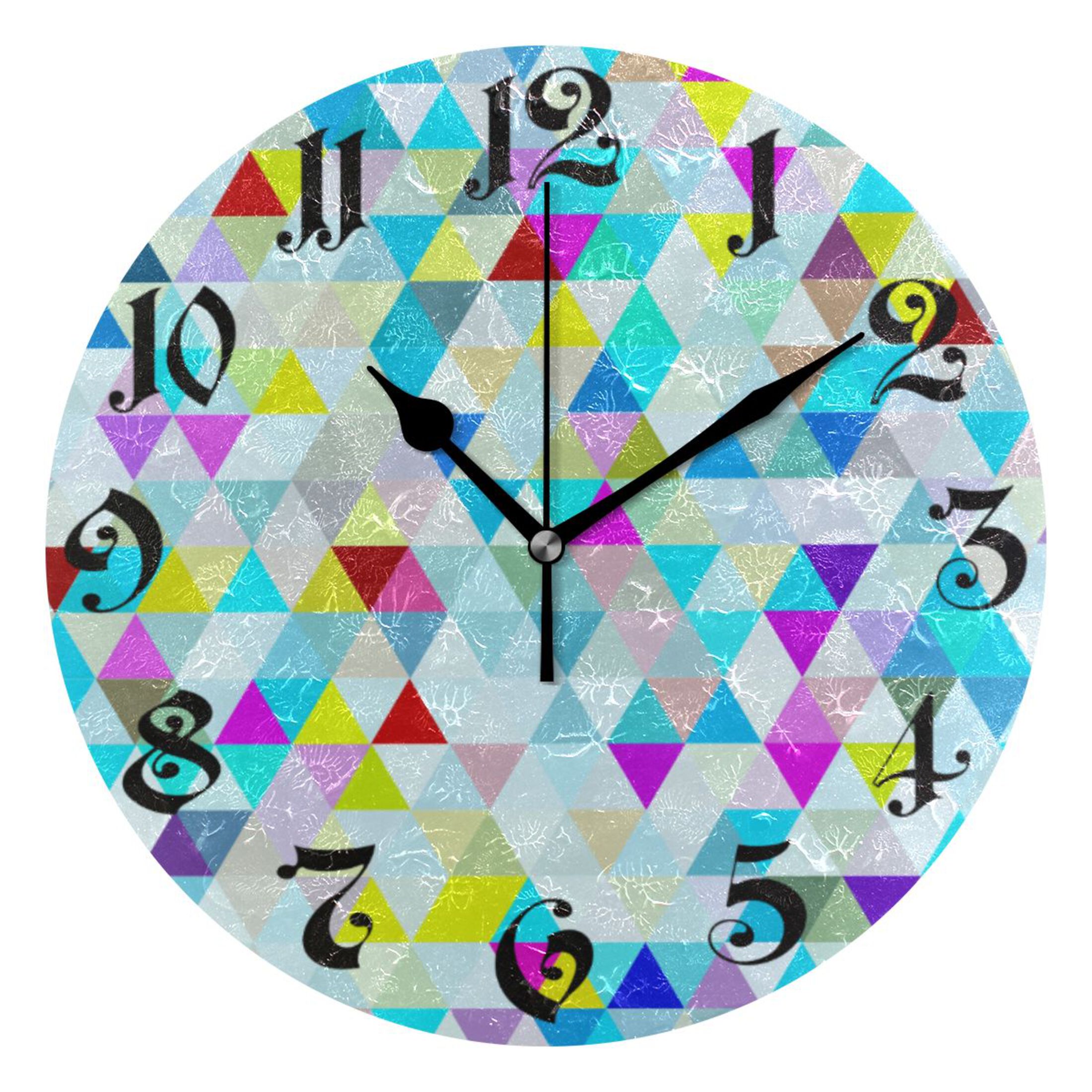 Silent Wall Clock Geomeric Abstract Triangle 10" Non-Ticking Battery ...