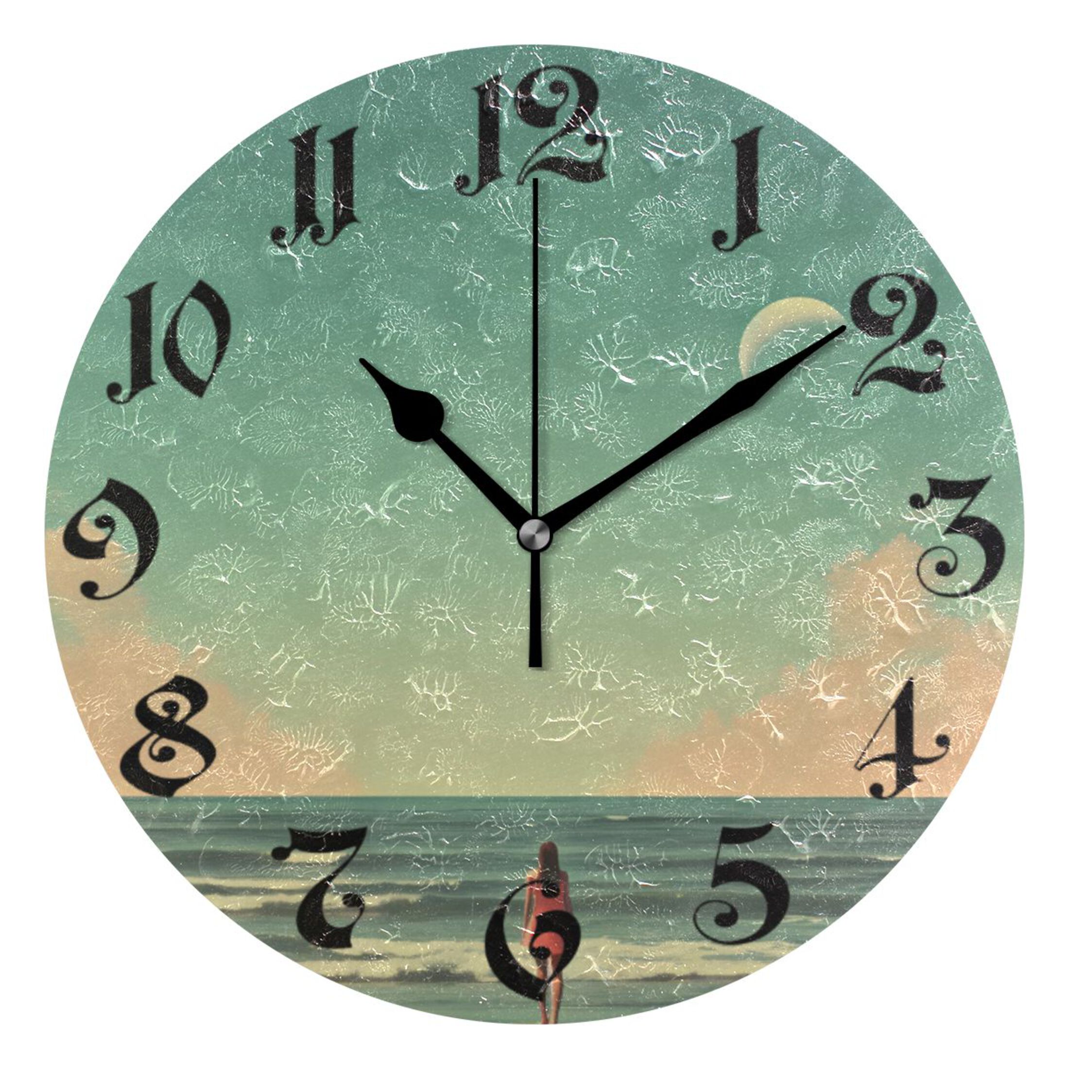 Silent Wall Clock Girl on Summer Beach 10" Non-Ticking Battery Clock ...