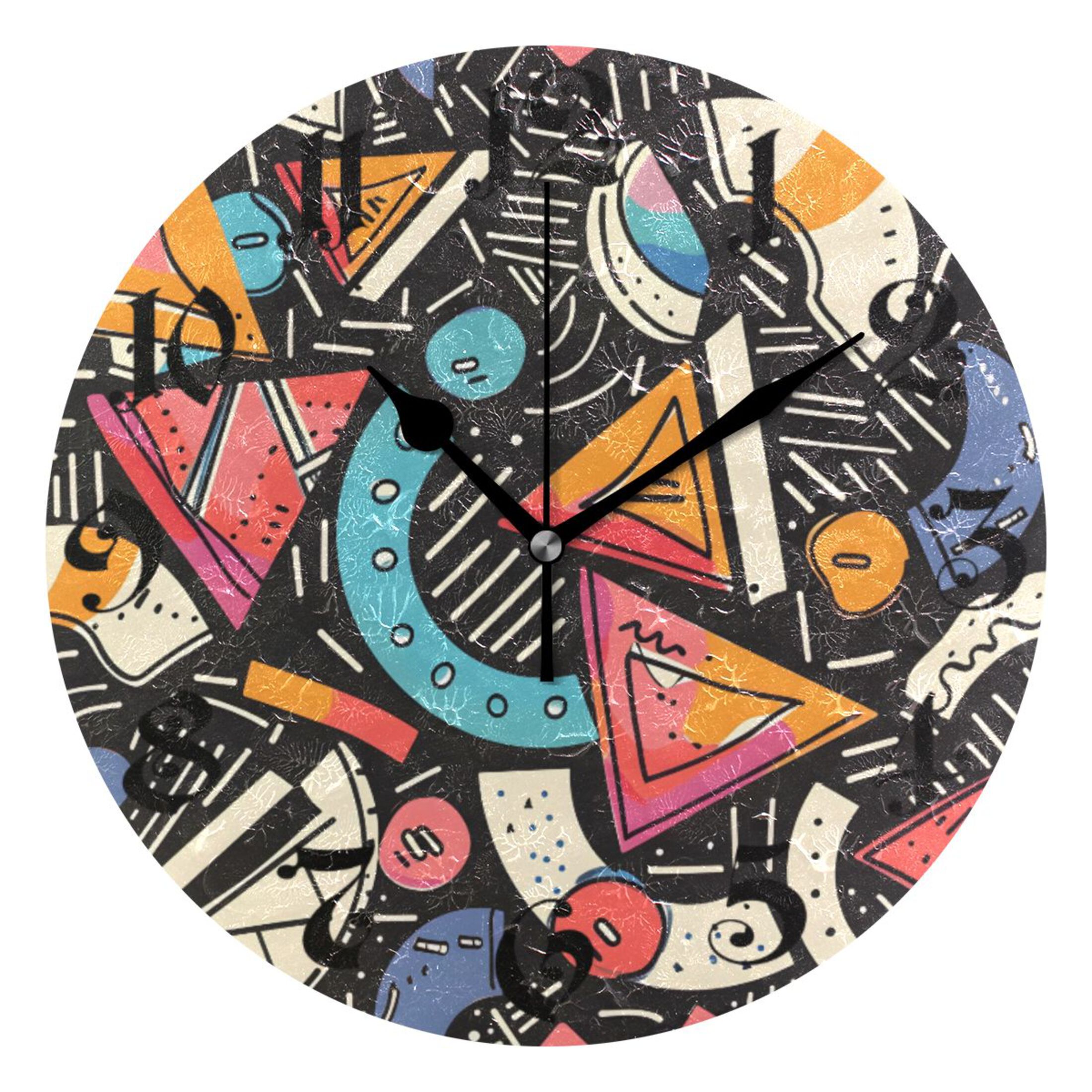 Silent Wall Clock Graffiti on Black 10" Non-Ticking Battery Clock ...